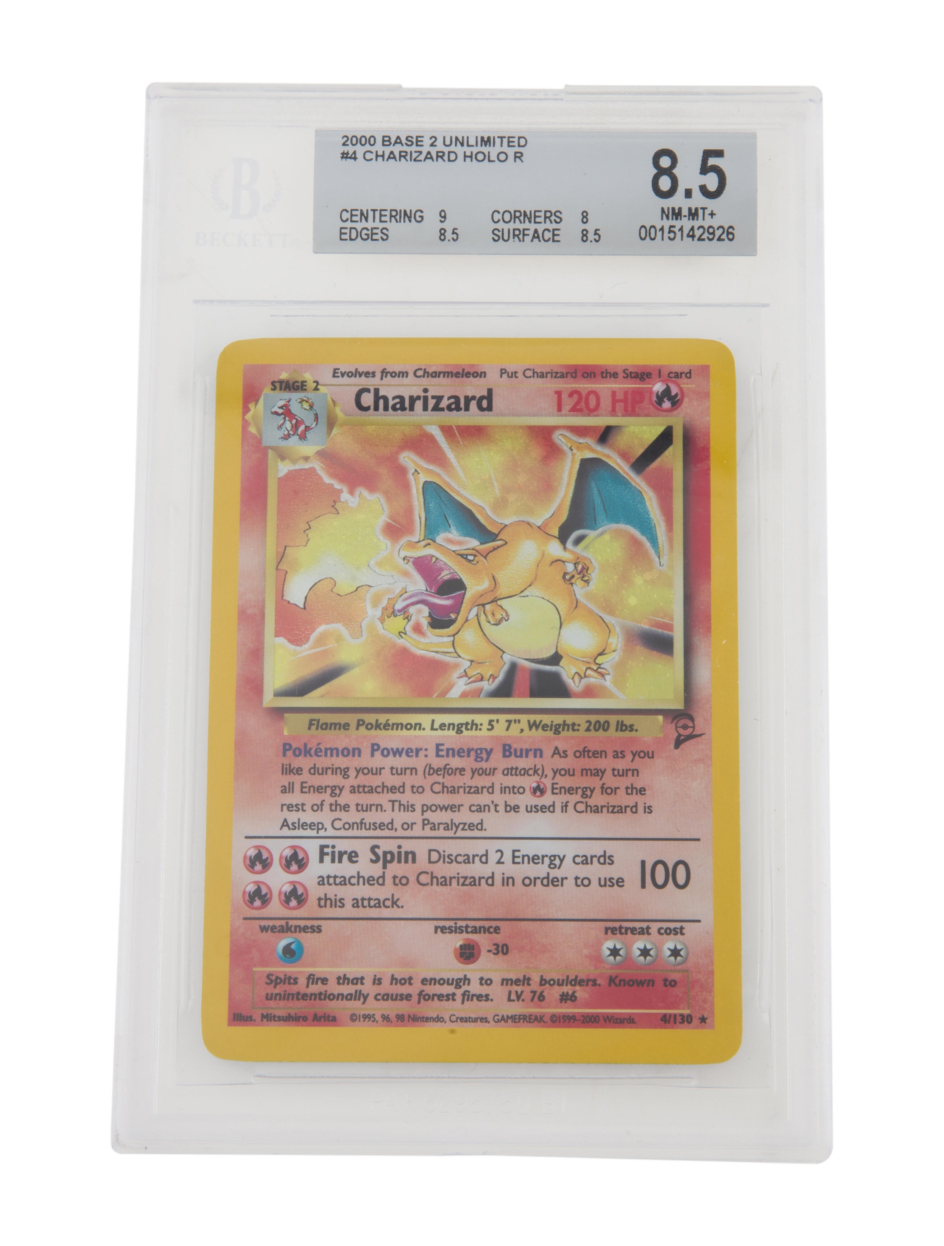 Trading Cards 2000 Pokemon Charizard BGS 8.5 Base-2 Unlimited Holo #4 ...