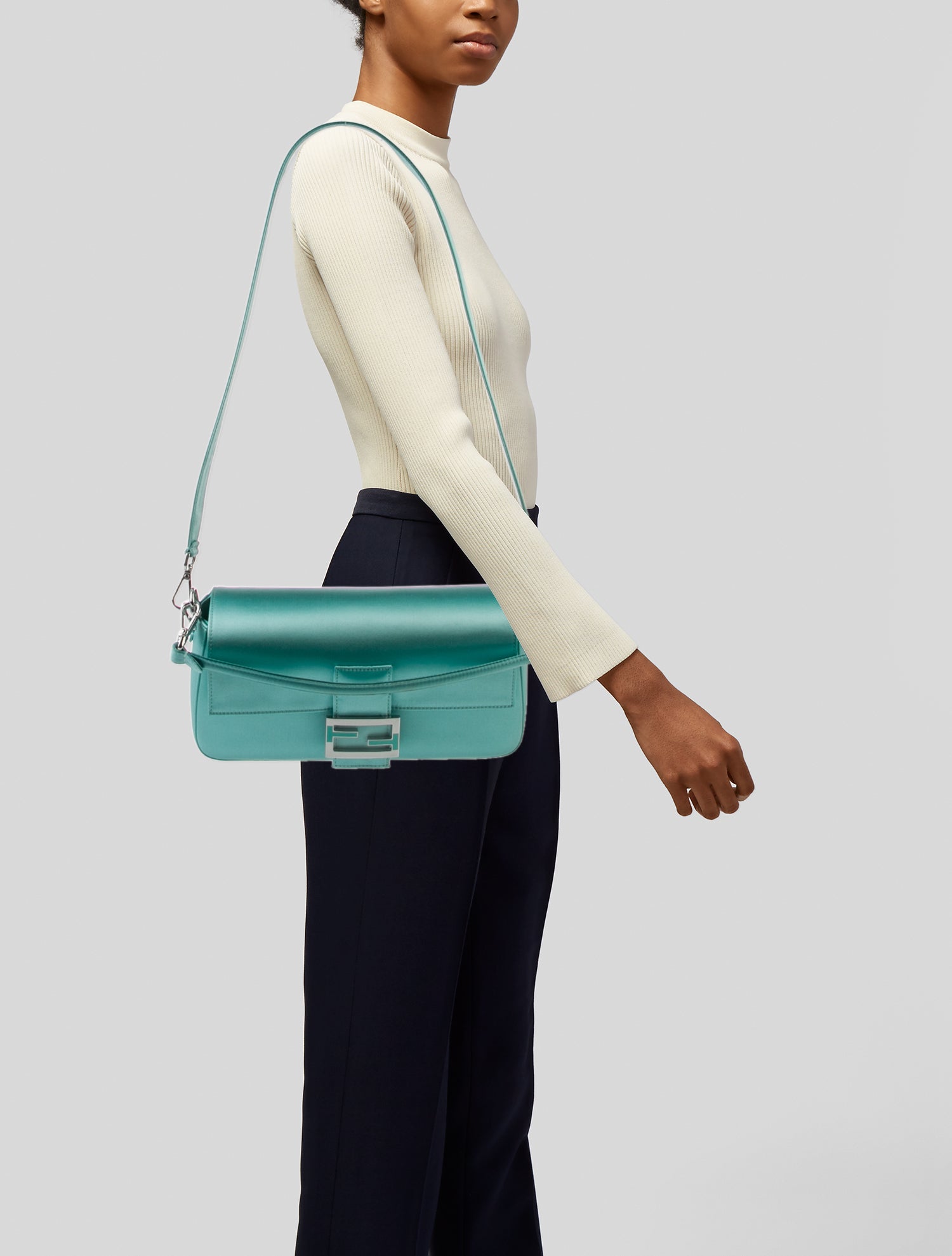 Tiffany & Co. x Fendi Flap Top Satin Shoulder Bag - Green Shoulder Bags ...