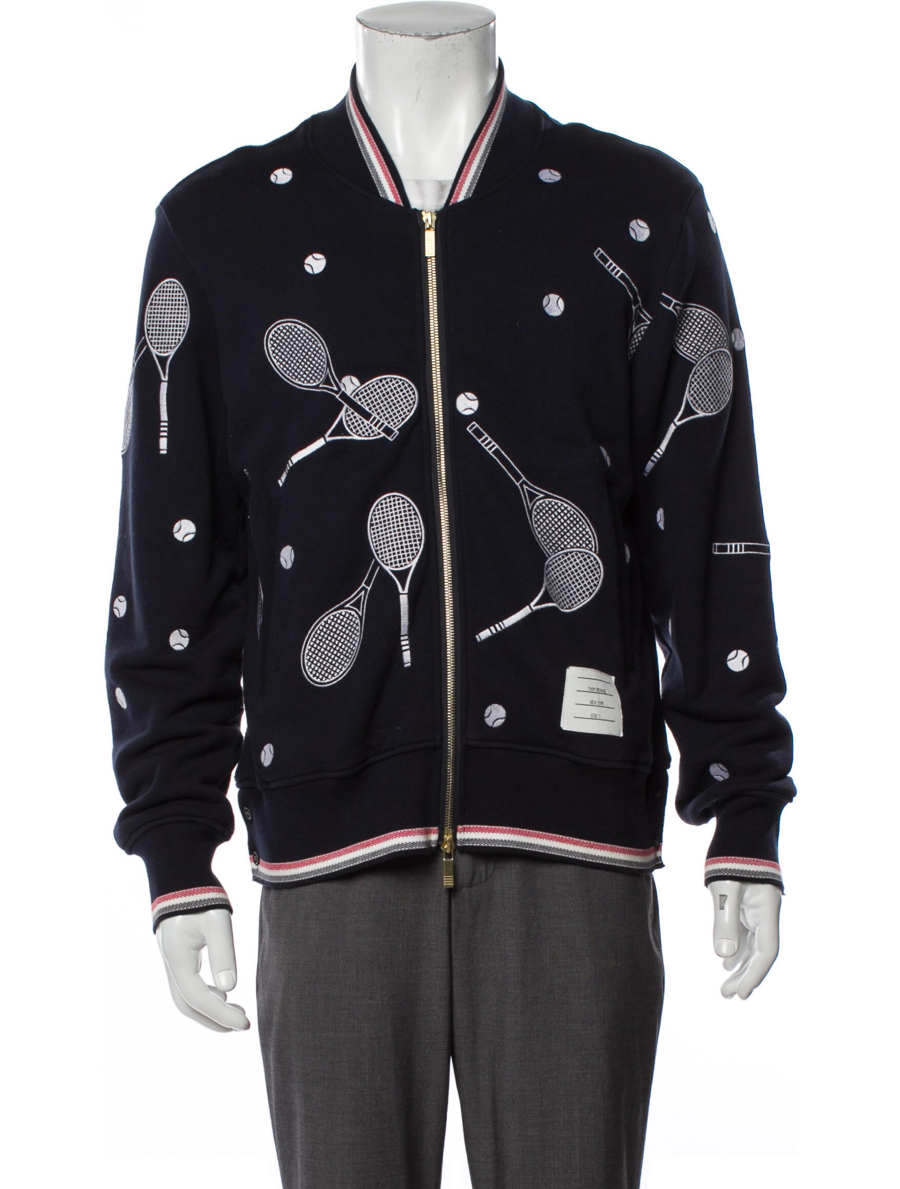 Thom Browne Tennis Racket Printed Bomber Jacket - Blue Outerwear ...