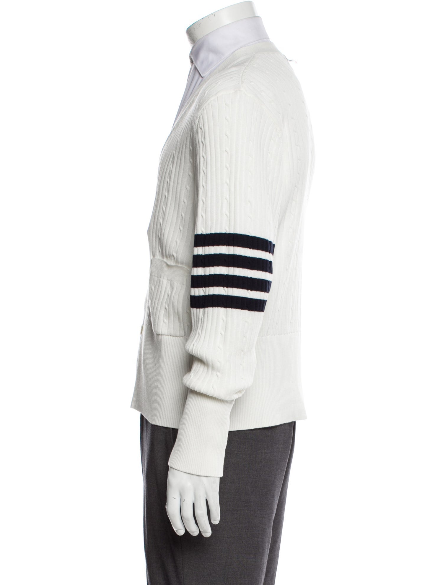 Thom Browne Cable Knit 4 Bar Striped Cardigan w/ Tags - Neutrals Sweaters, Clothing - THO48684 ...