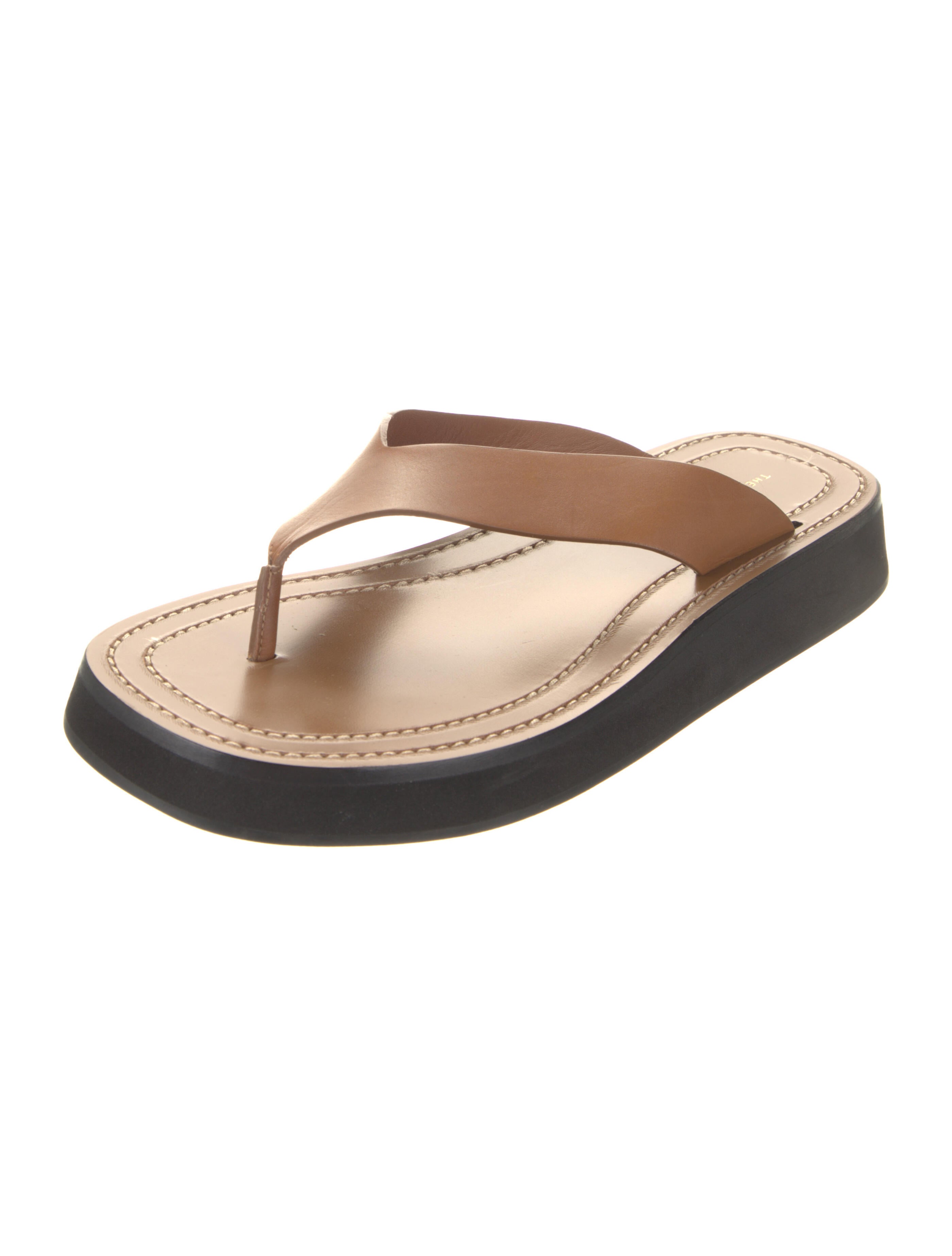 The Row Leather Flip Flops - Brown Sandals, Shoes - THR113753 | The ...