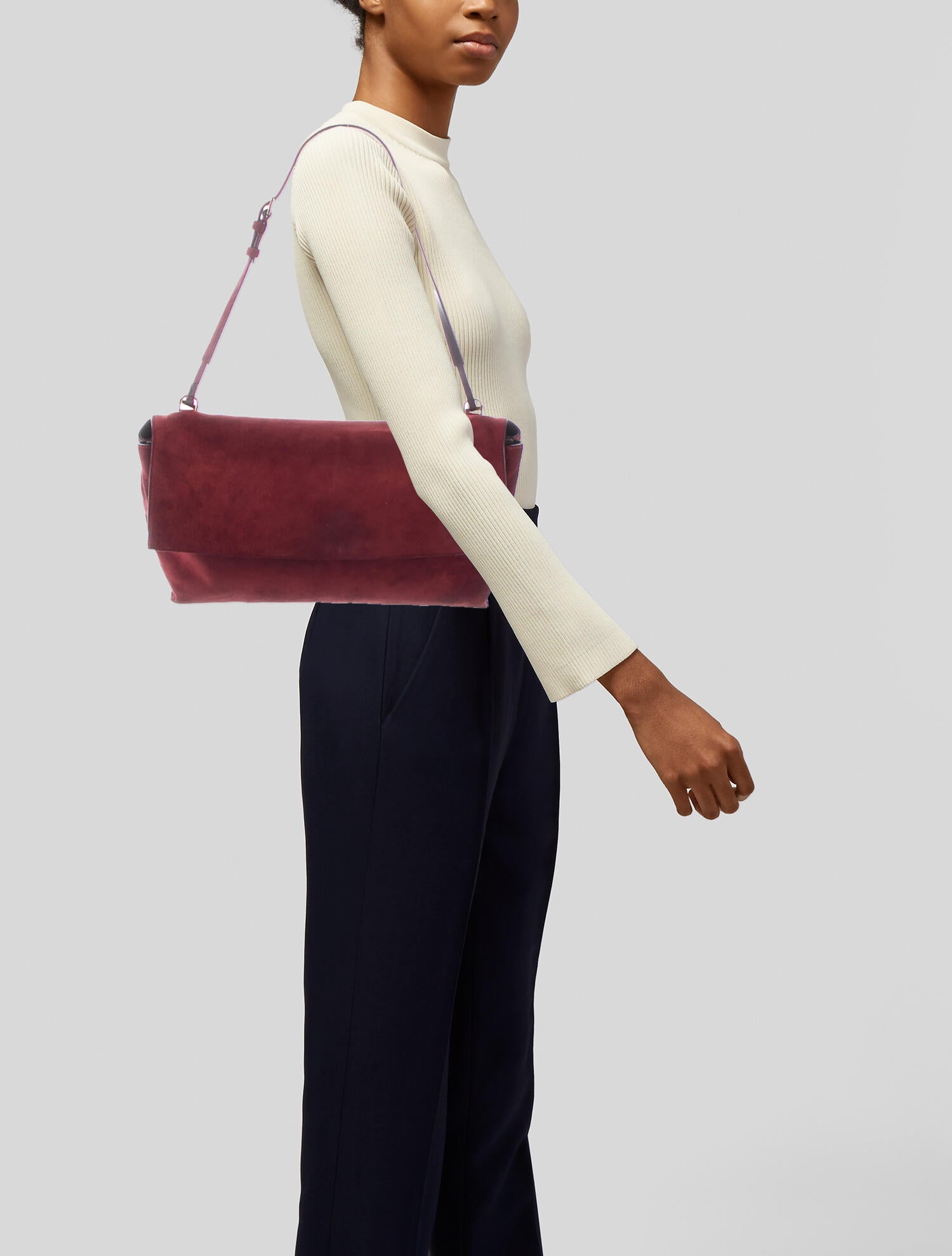 The Row Suede Leather Trim Shoulder Bag - Burgundy Shoulder Bags ...