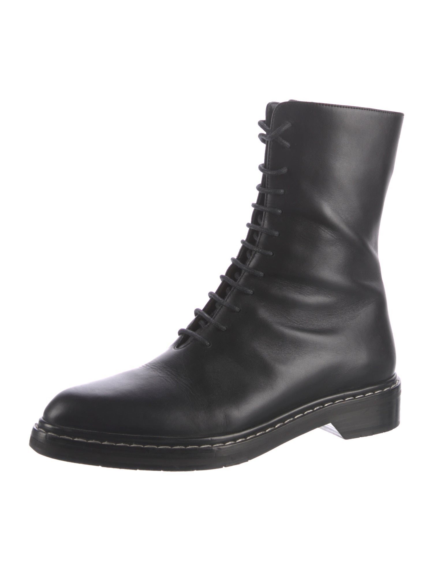 The Row Leather Combat Boots Black Boots Shoes Thr135040 The Realreal