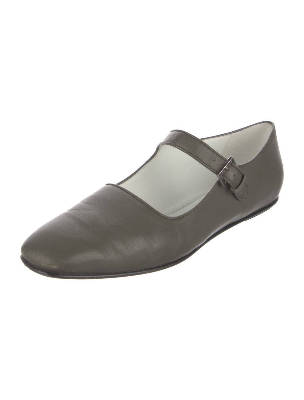 The Row Ava Mary Jane Flats Grey Leather Square-Toes … - Gem