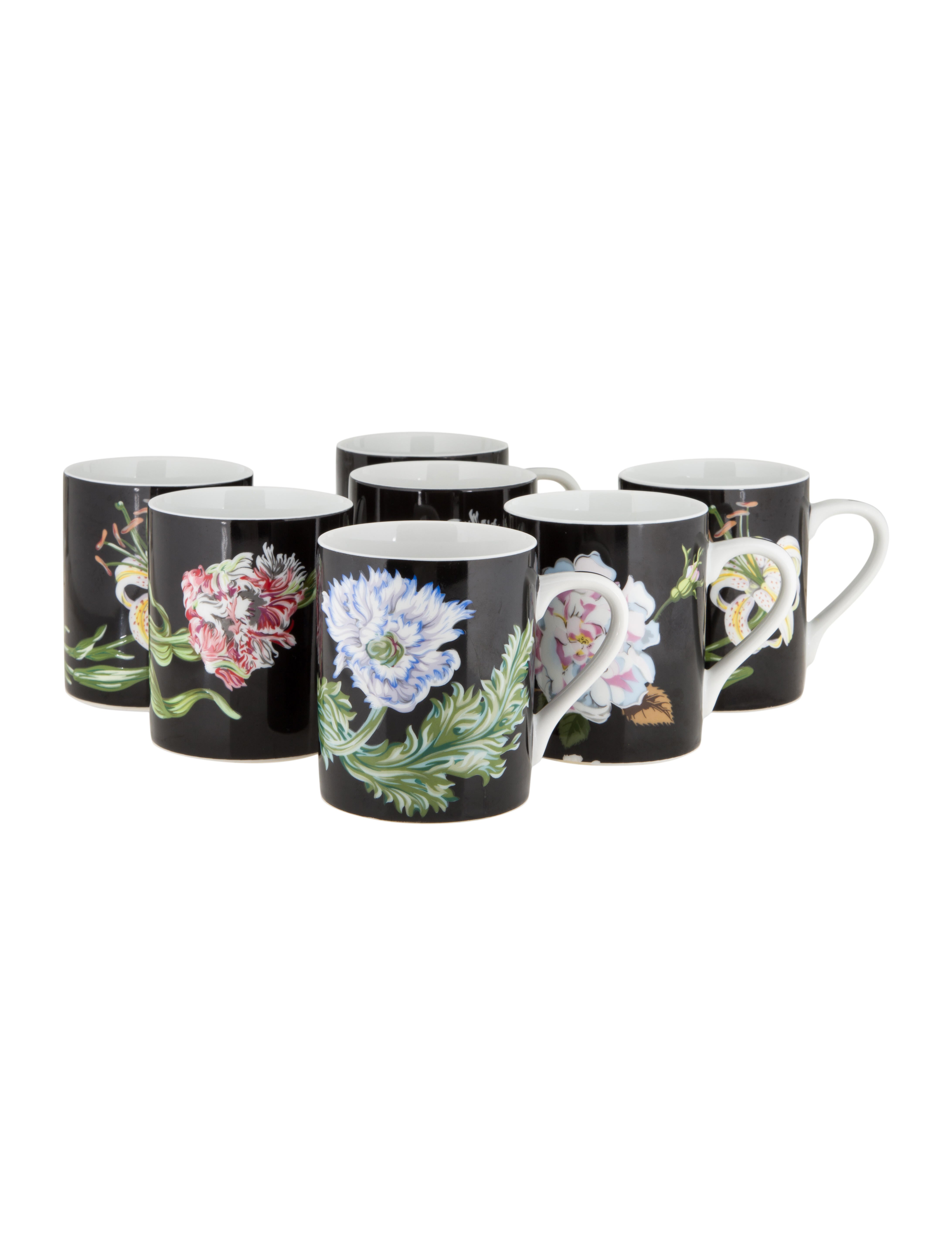 Tiffany & Co. Set of 7 Mrs. Delany's Flowers Mugs - Black, 7 pieces ...