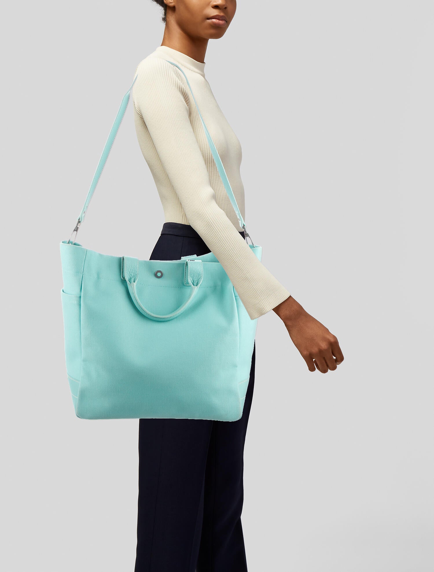 Tiffany & Co. Leather Trimmed Canvas Tote Bag - Blue Totes, Handbags ...