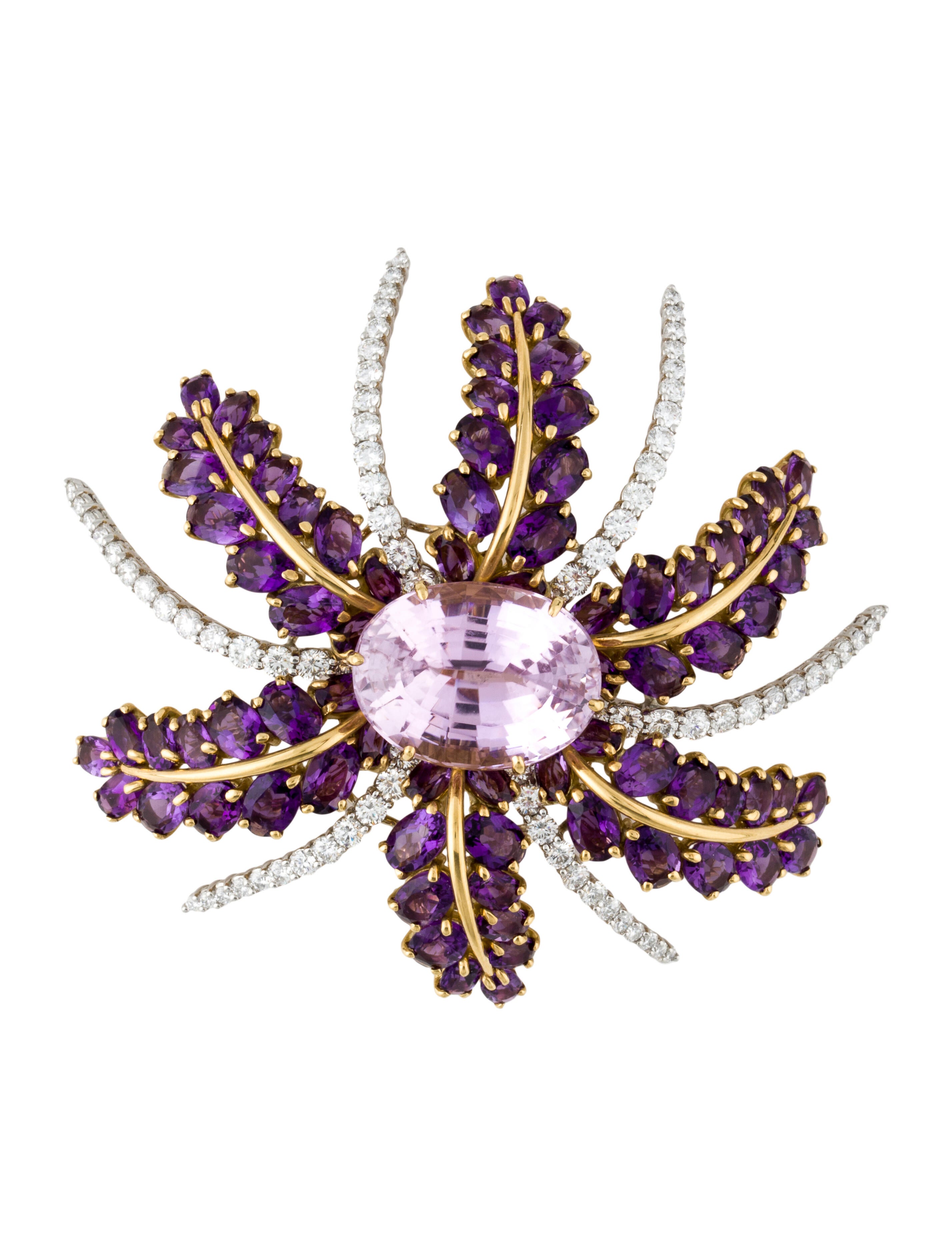 Tiffany & Co. Vintage 18K Kunzite, Amethyst & Diamond Fireworks Brooch ...