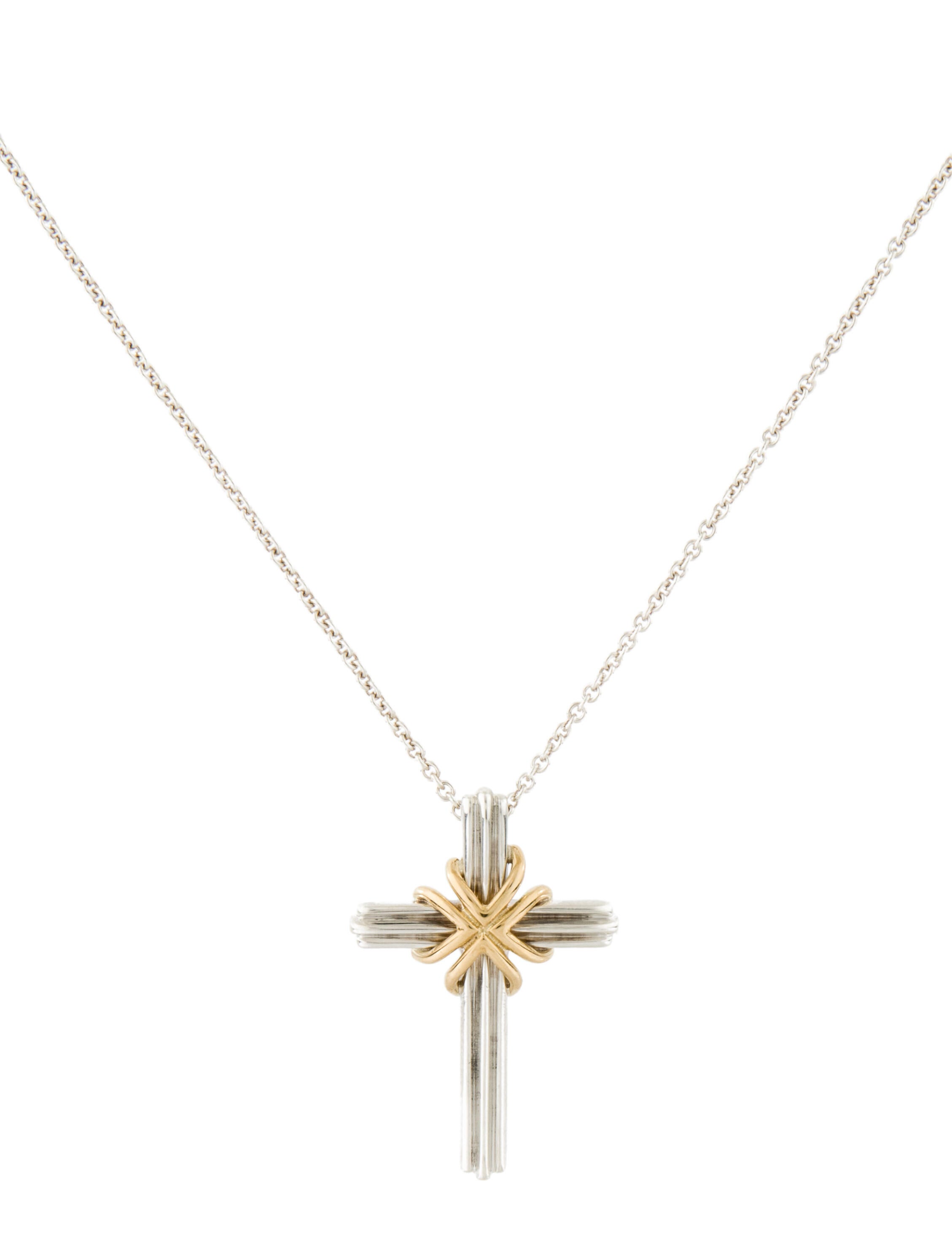Tiffany & Co. Two-Tone Cross Pendant Necklace - 18K Yellow Gold Pendant ...