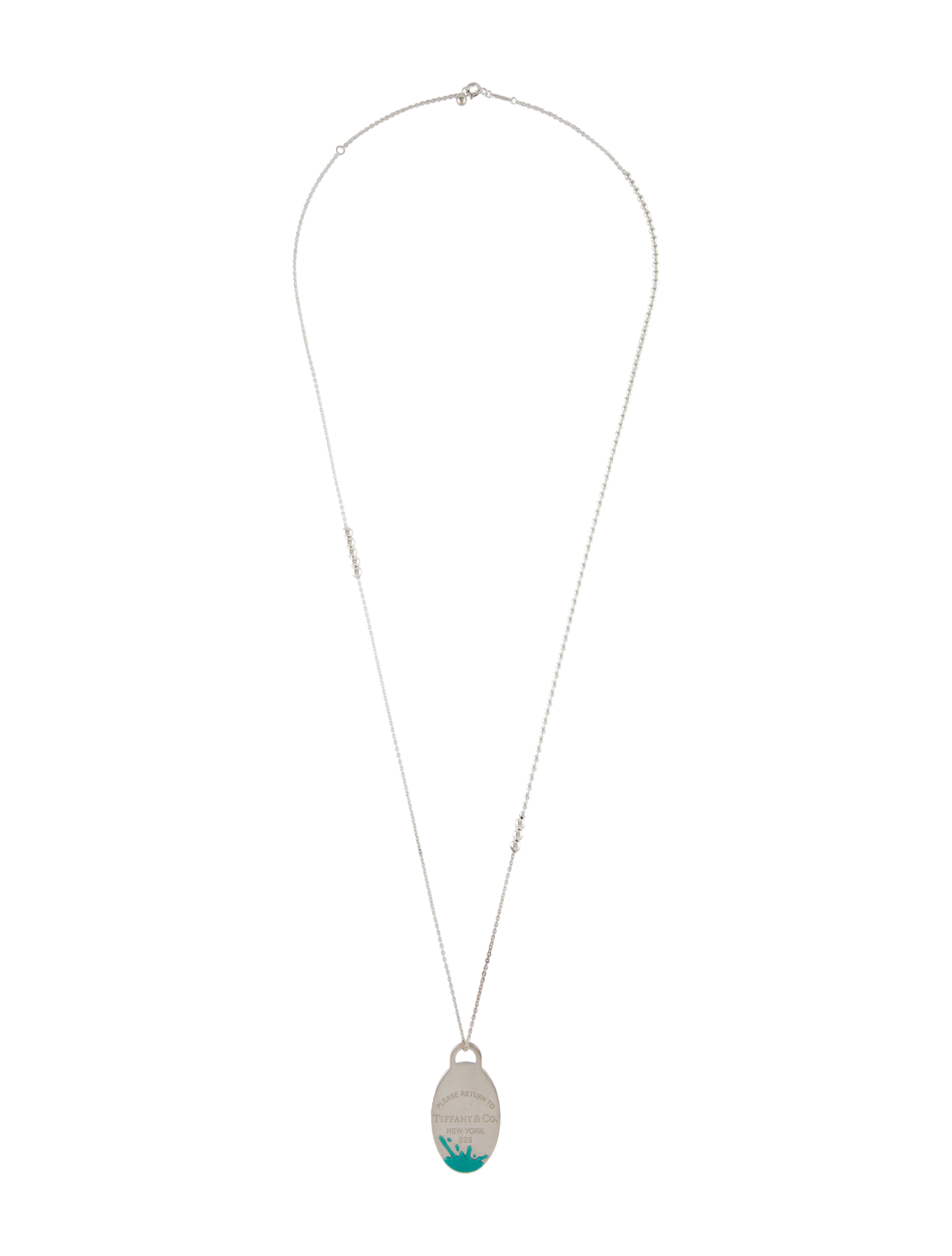 Tiffany & Co. Enamel Splash Oval Tag Pendant Necklace - Sterling Silver ...