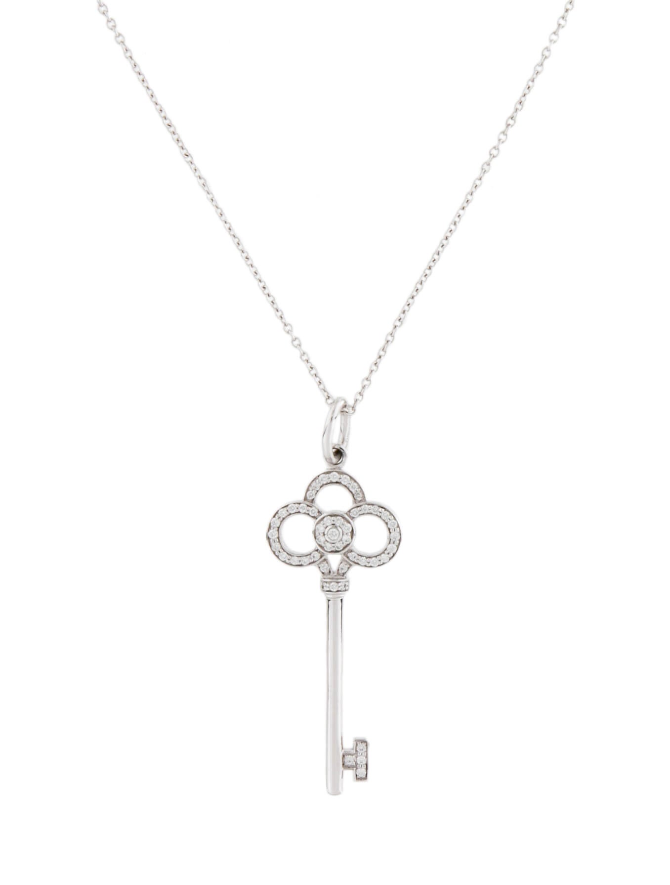 Tiffany & Co. 18K Diamond Mini Crown Key Pendant Necklace - 18K White ...
