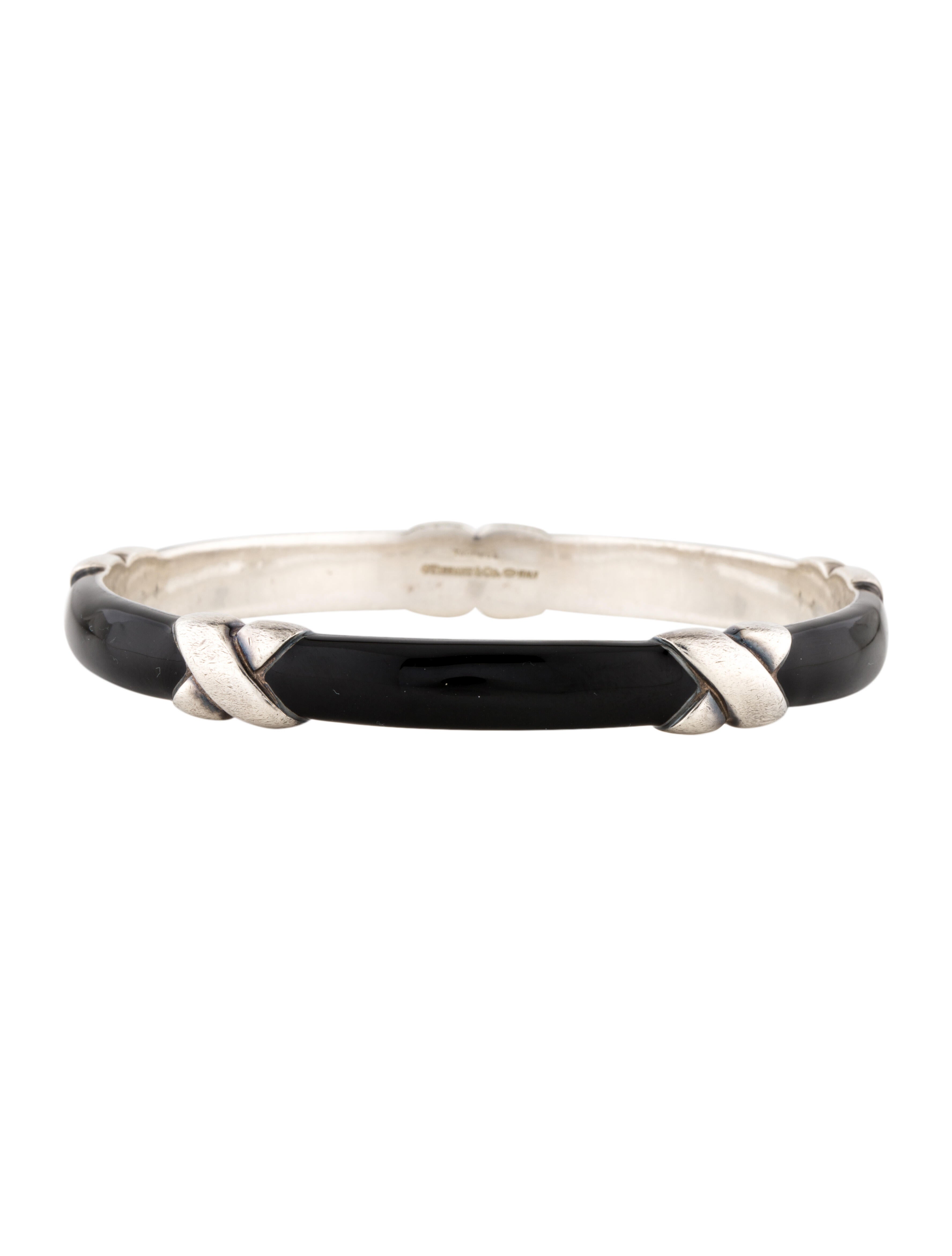 Tiffany & Co. Enamel X Bangle Bracelet - Black, Sterling Silver Bangle ...