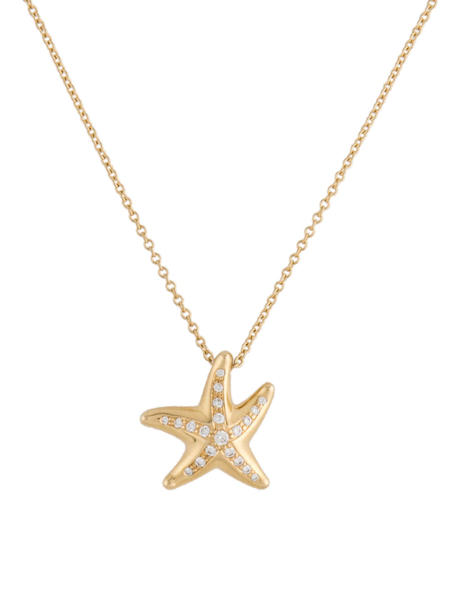 Tiffany & Co. 18K Diamond Starfish Pendant Necklace - 18K Yellow Gold ...