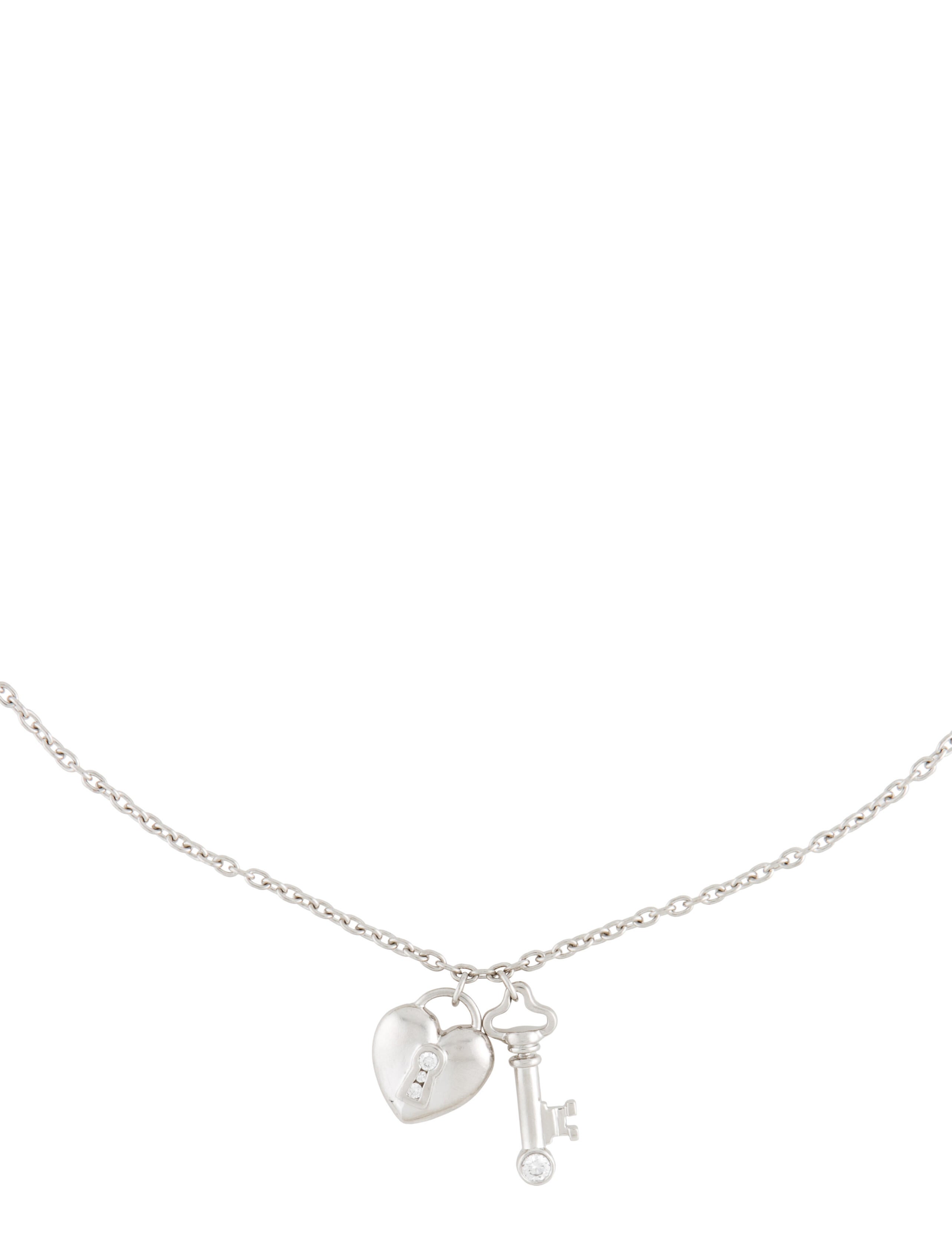 Tiffany & Co. Platinum Diamond Heart Lock & Key Pendant Necklace - 950 ...