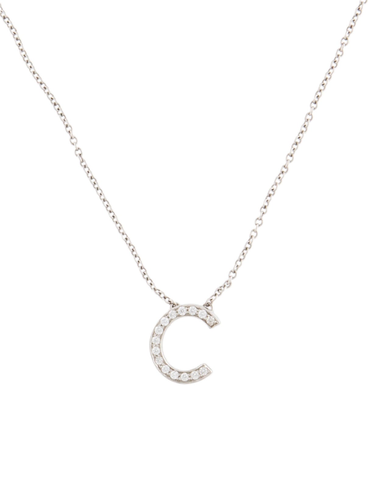 Tiffany & Co. Diamond Letter "C" Pendant Necklace - 950 Platinum ...