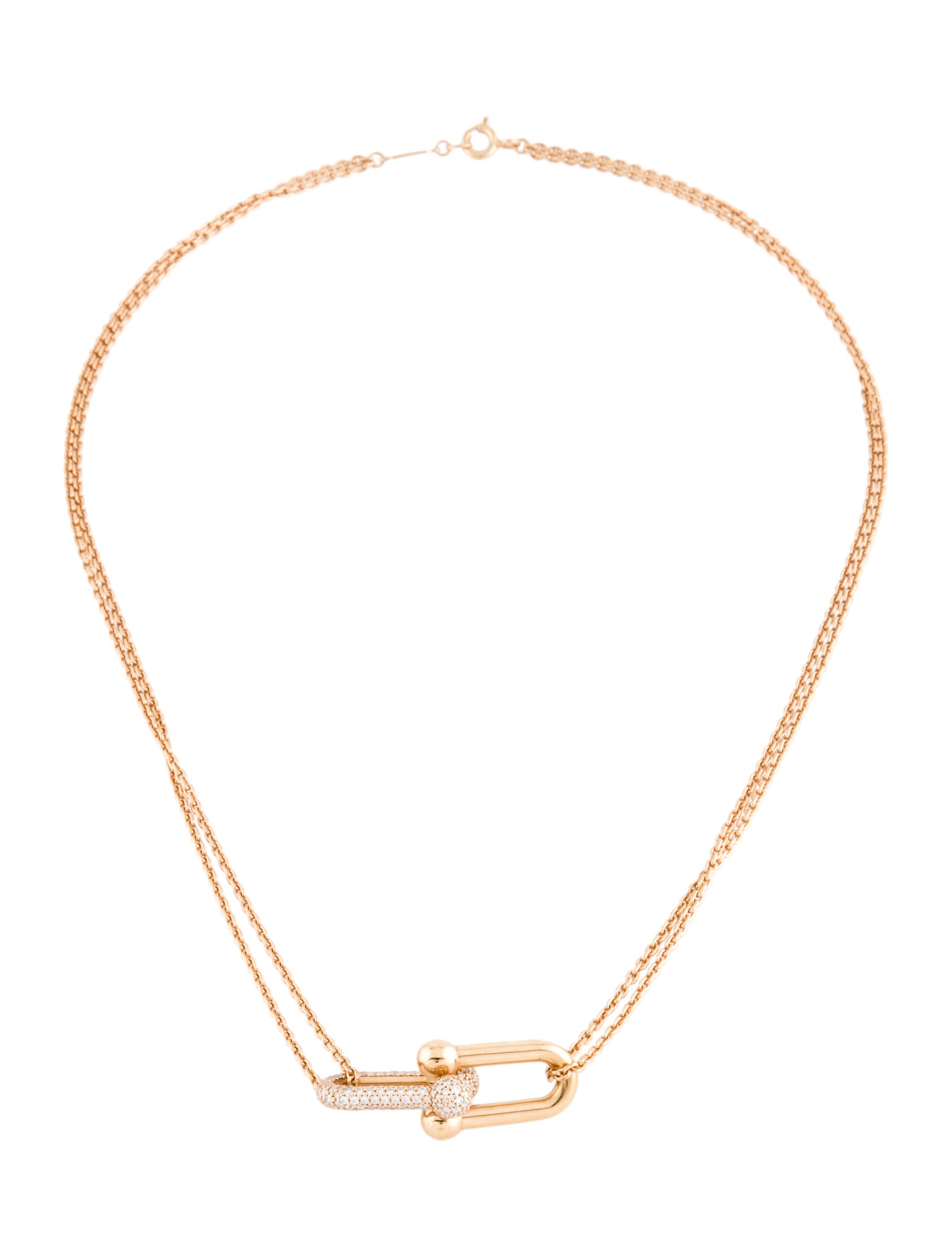 Tiffany & Co. 18K Diamond HardWear Double Link Pendant Necklace - 18K ...