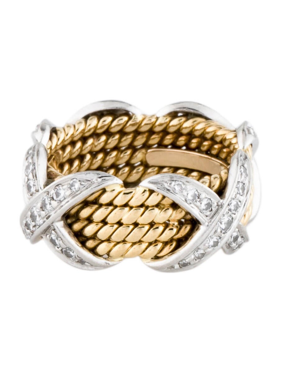 Tiffany & Co. Two-Tone Diamond Schlumberger® Rope Four-Row X Ring - 18K ...