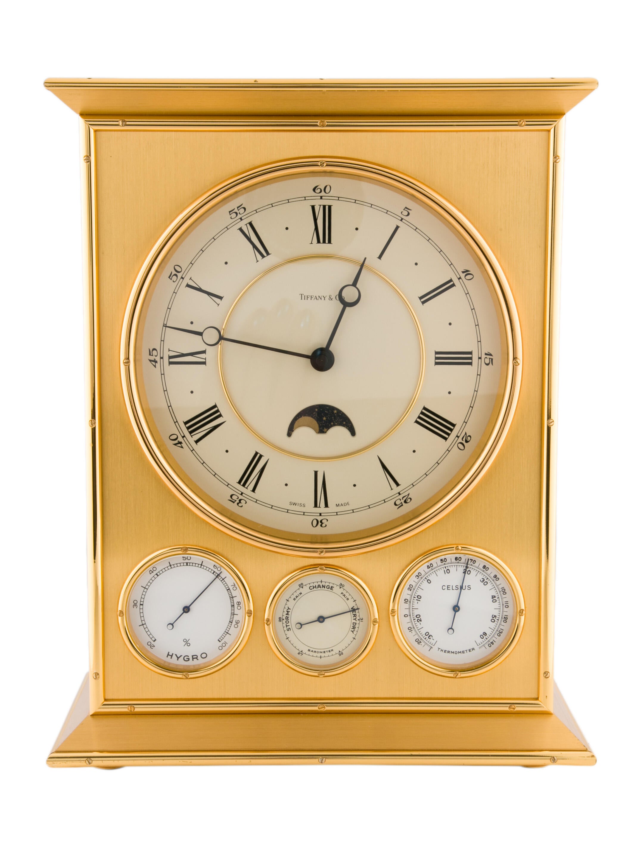 Tiffany & Co. Moon Phase Desk Clock - Gold Decorative Accents, Decor ...