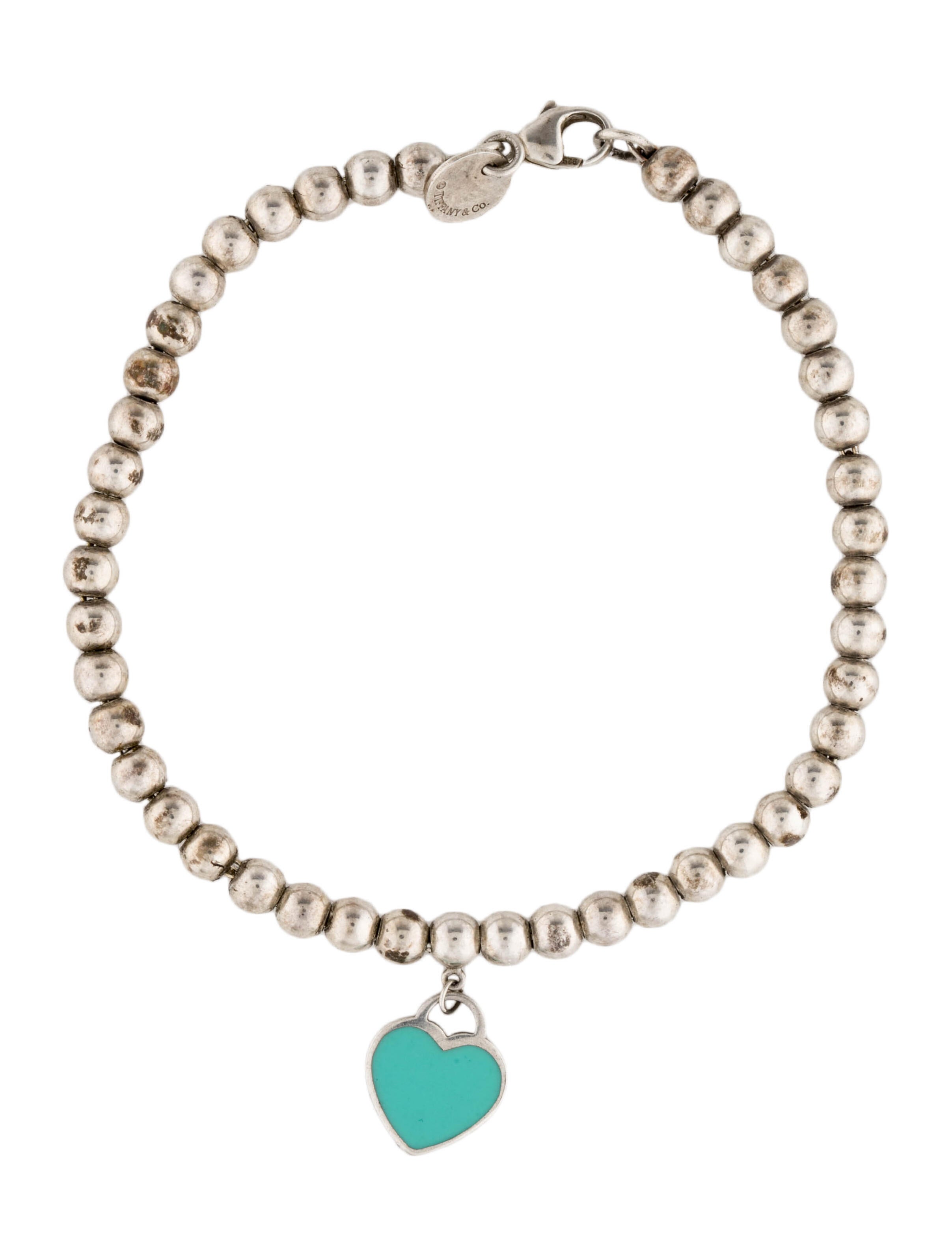 Tiffany & Co. Enamel Heart Bead Bracelet - Blue, Sterling Silver Bead ...