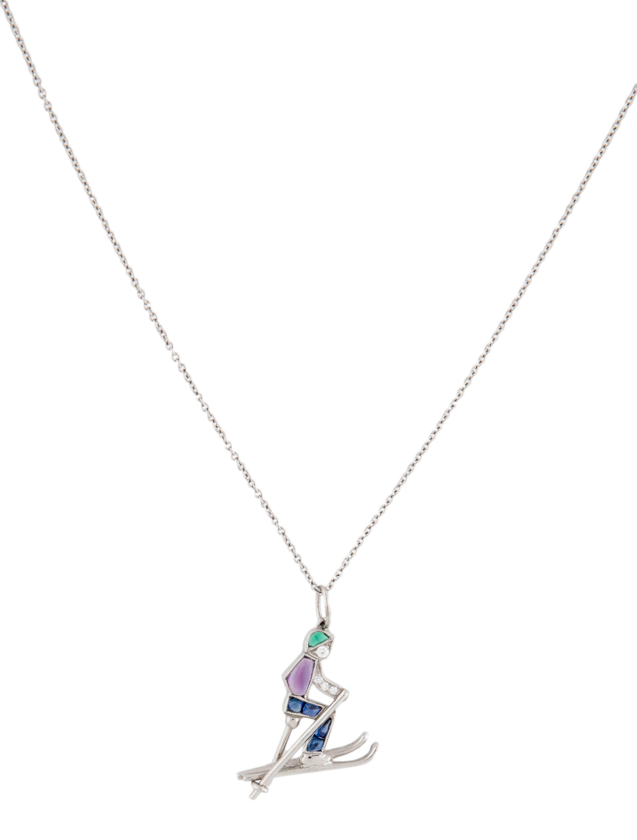 Tiffany & Co. Platinum Diamond & Multistone Ski Charm Pendant Chain ...