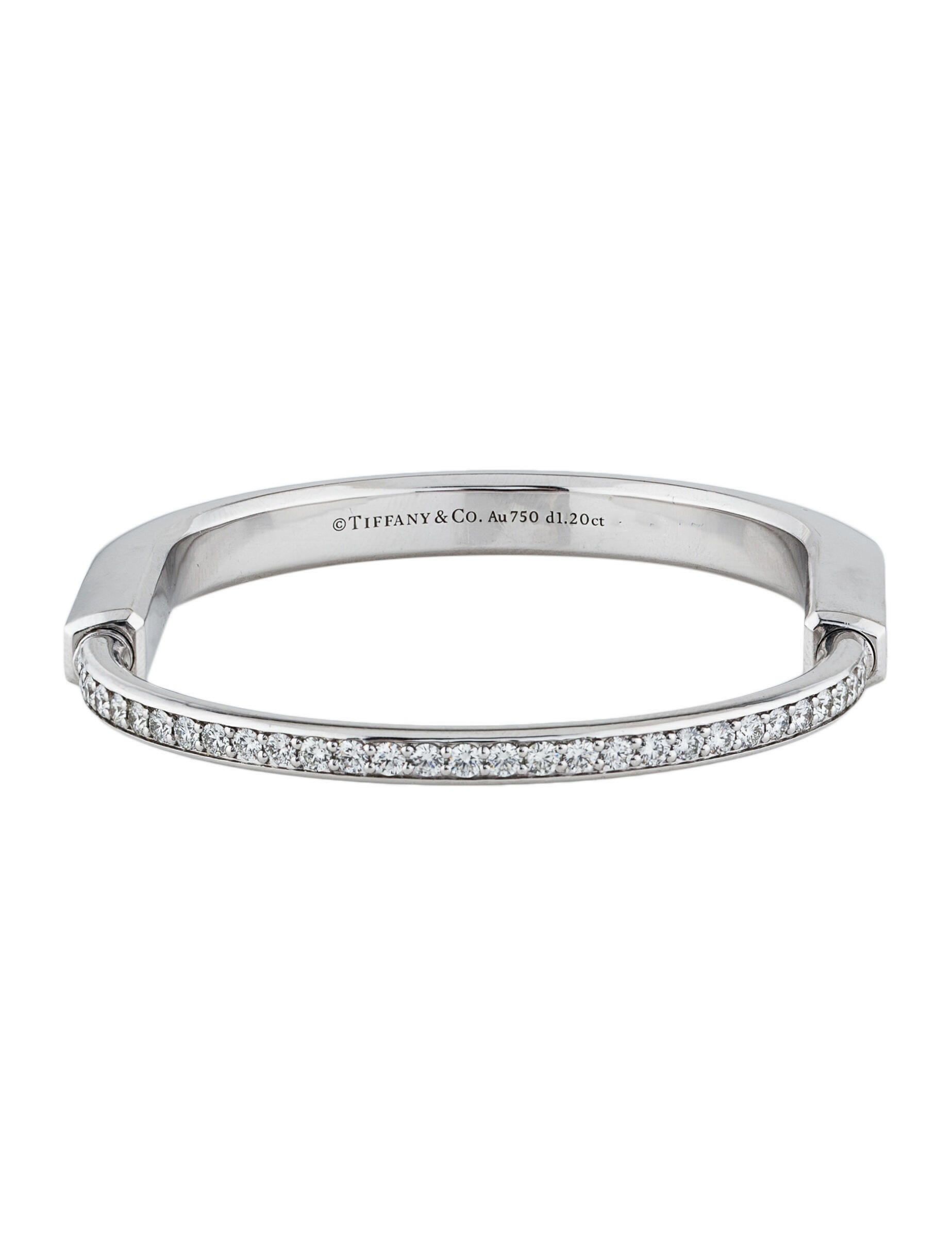 Tiffany & Co. 18K 1.20ctw Diamond Lock Bangle Bracelet - 18K White Gold ...