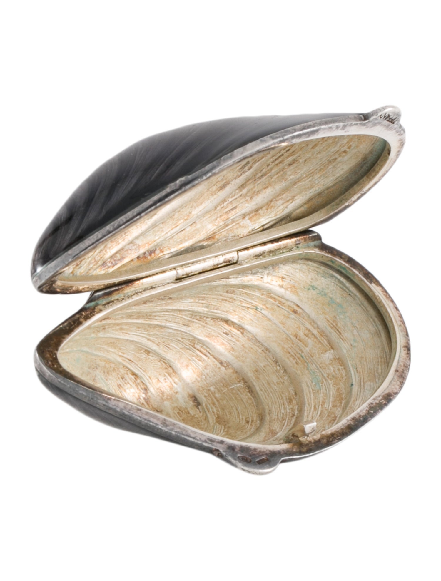 Tiffany & Co. Sterling Silver Enamel Mussel Pill Box - Grey Decorative ...