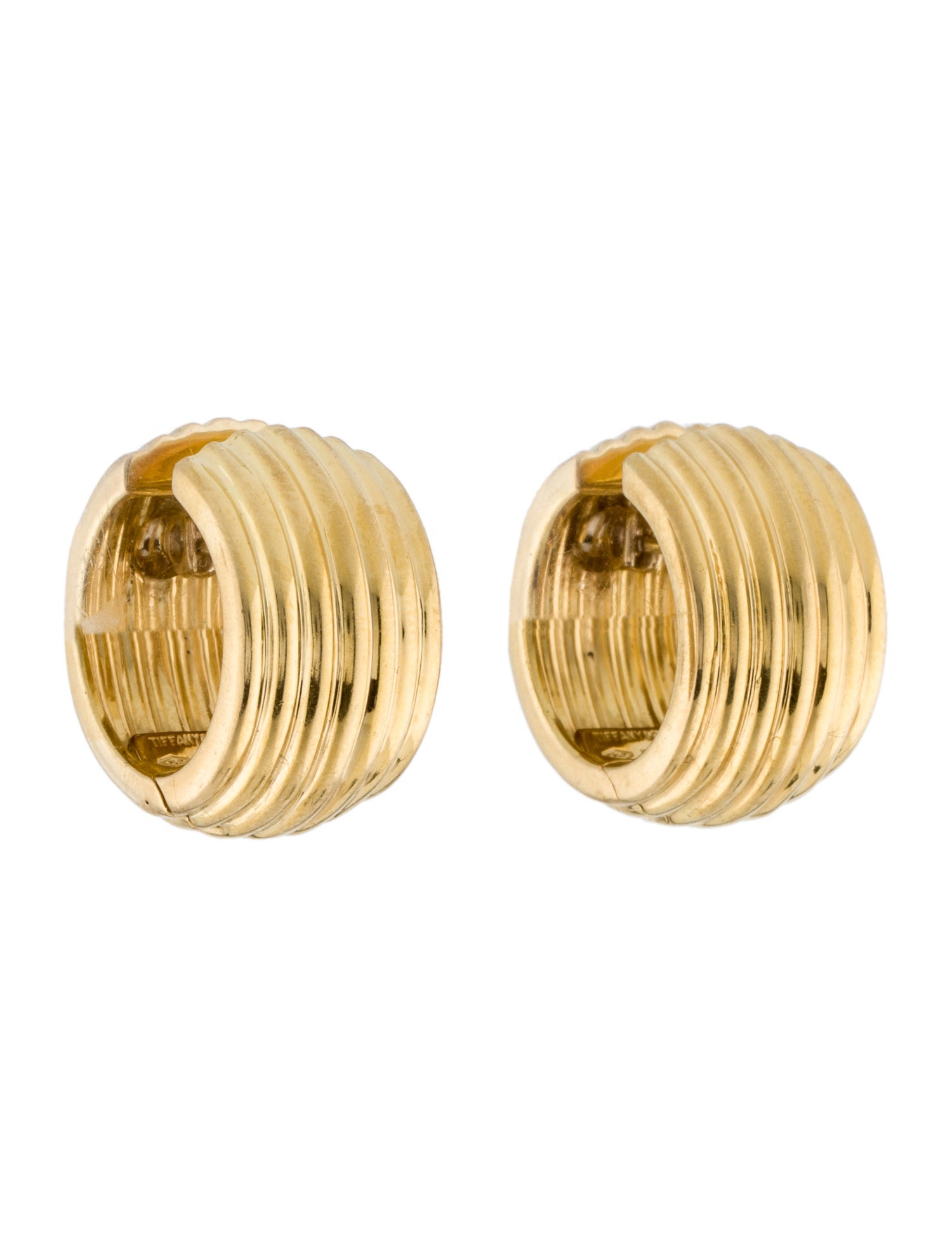 Tiffany & Co. 18K Wide Ribbed Hoop Earrings - 18K Yellow Gold Huggie ...