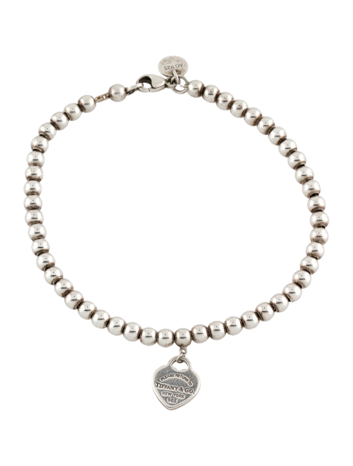Tiffany & Co. Red Heart Tag Bead Bracelet - Sterling Silver Charm ...