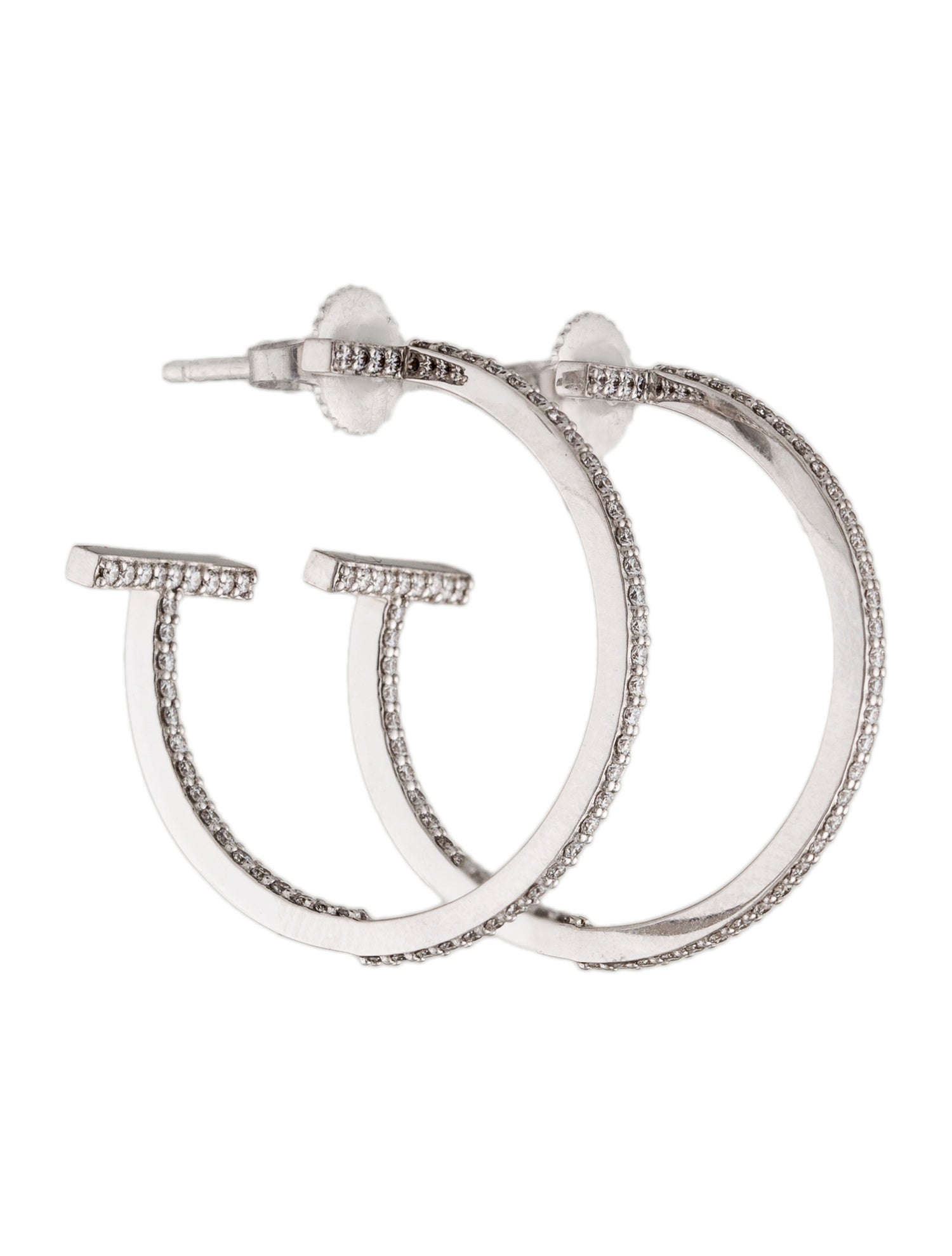 Tiffany & Co. 18K Diamond T Hoop Earrings - Rhodium-Plated 18K White ...