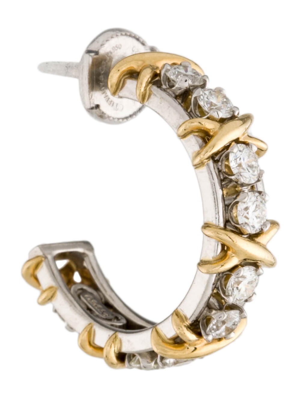 Tiffany & Co. Two-Tone Diamond Schlumberger Single Hoop Earring - 18K ...