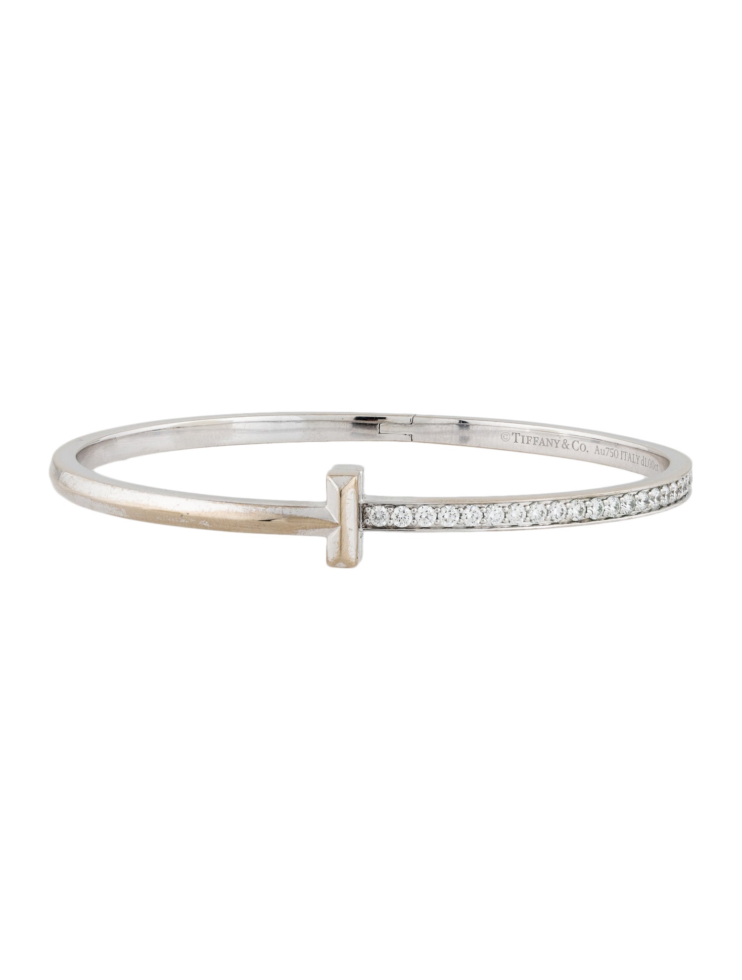 Tiffany & Co. 18K 1.20ctw Diamond Lock Bangle Bracelet - 18K White Gold ...