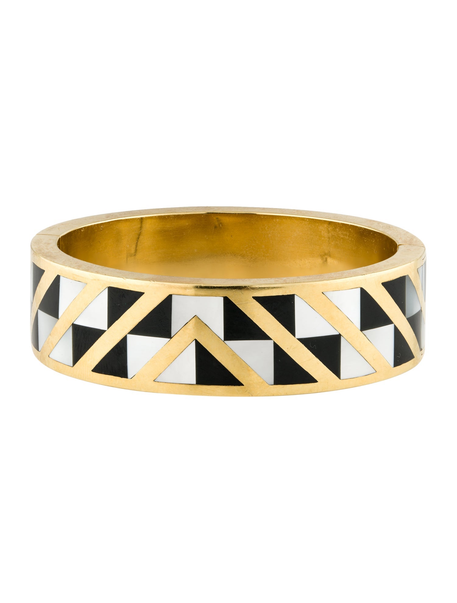 Tiffany & Co. 18K Mother of Pearl & Onyx Patterned Bangle Bracelet - 18K Yellow Gold Bangle ...