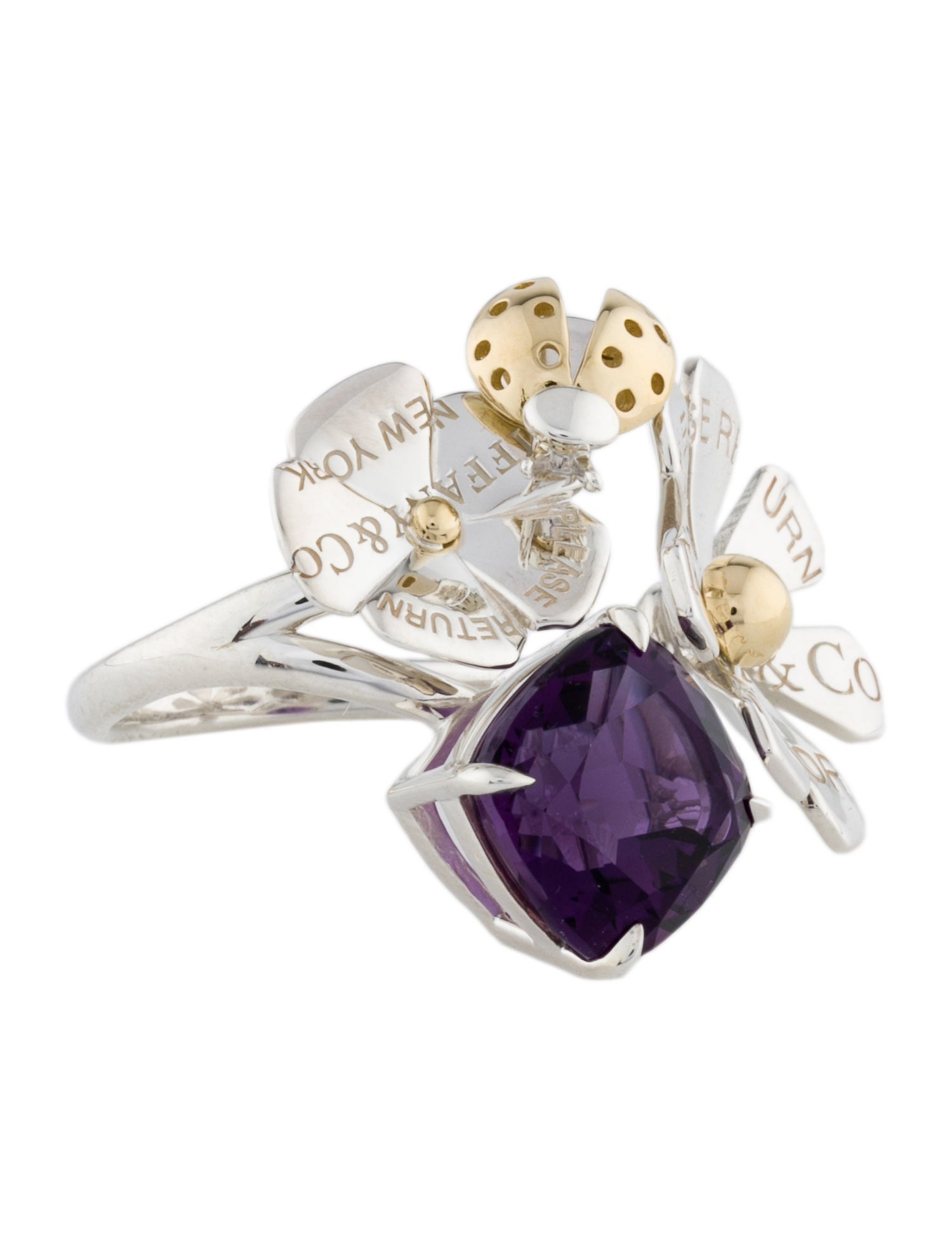 Tiffany & Co. Amethyst Return to Tiffany® Ladybug & Flower Cocktail Ring - 18K Yellow Gold ...