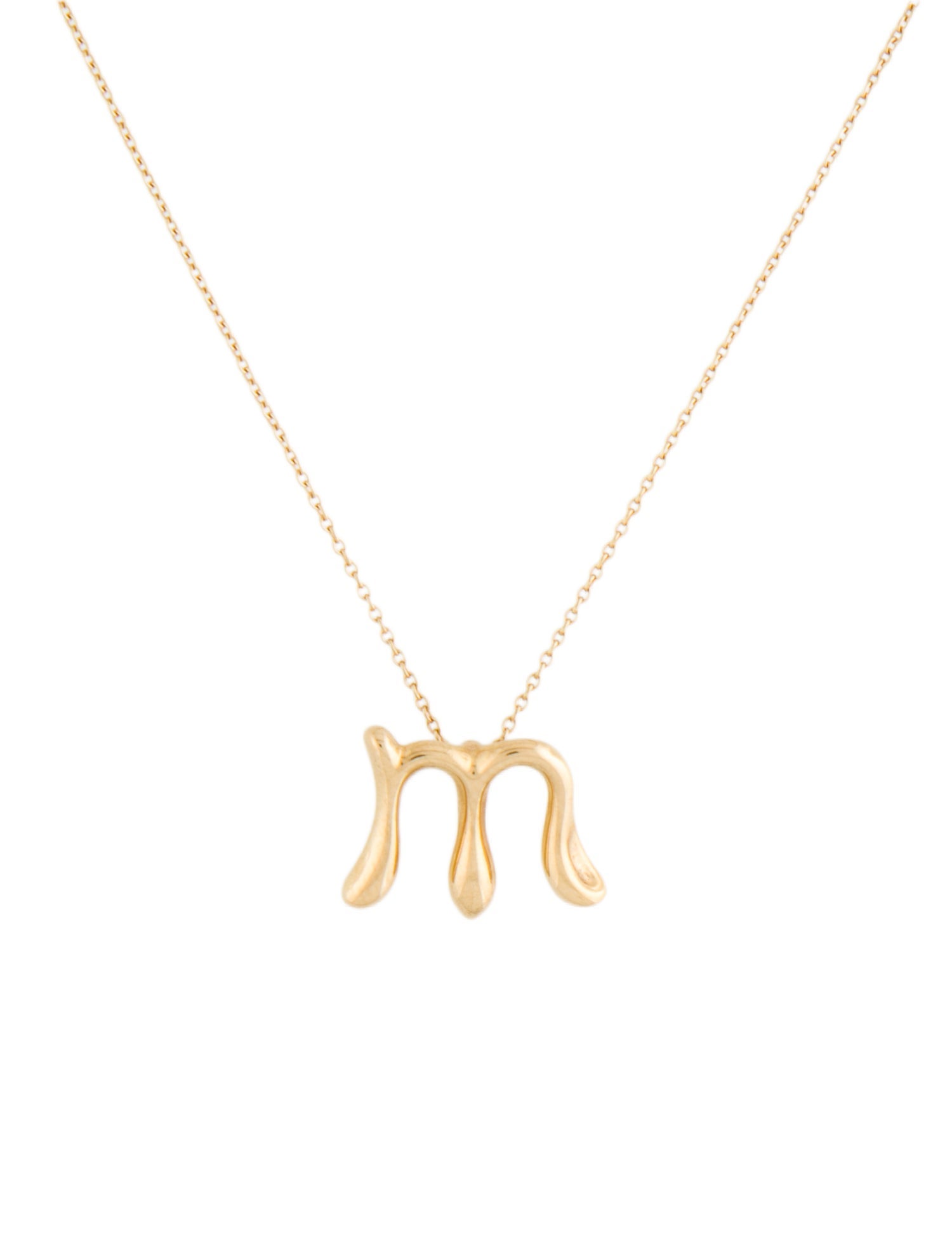 Tiffany & Co. 18K Elsa Peretti Letter "M" Pendant Necklace - 18K Yellow ...