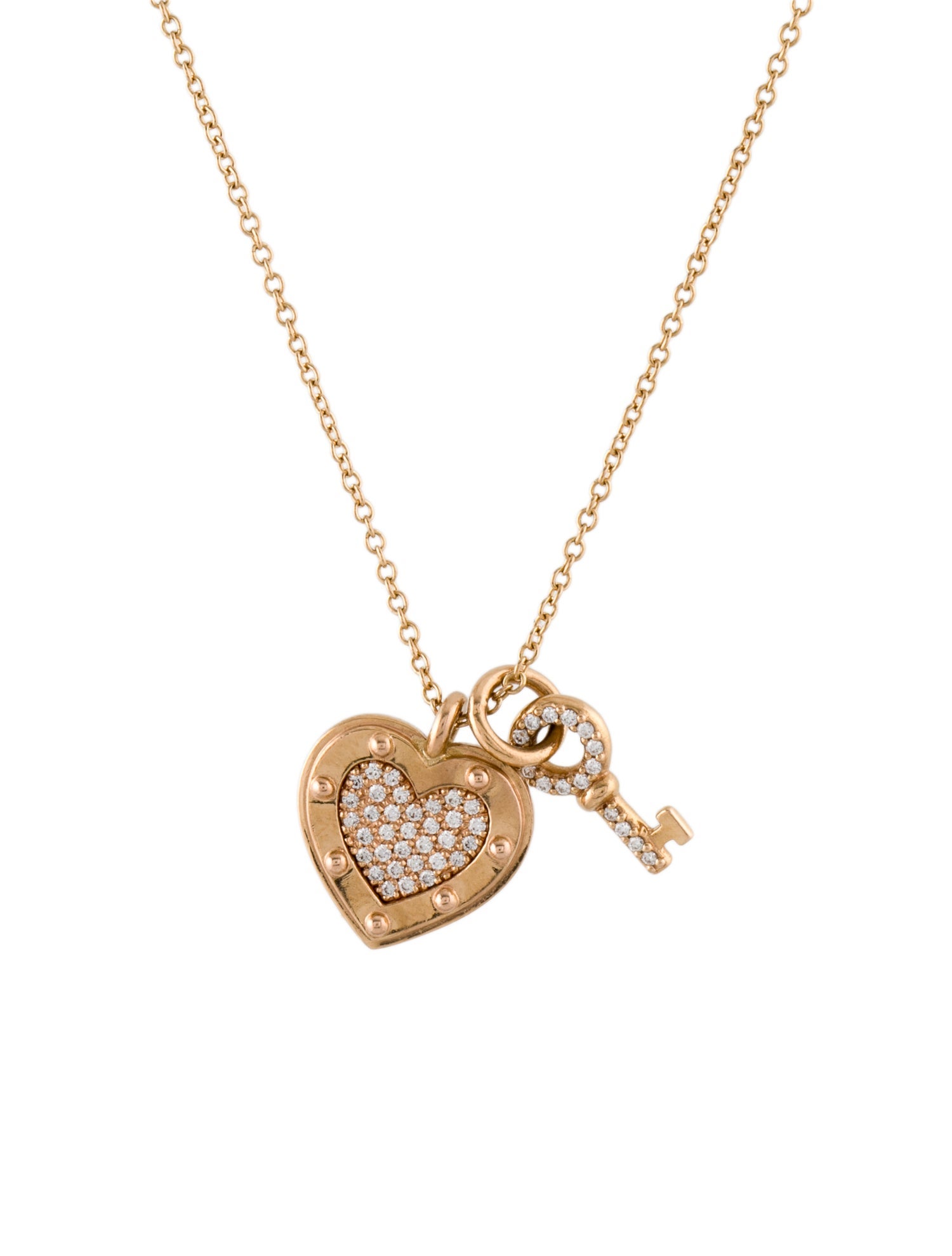 Tiffany & Co. 18K Diamond Love Heart Lock & Key Pendant Necklace - 18K ...