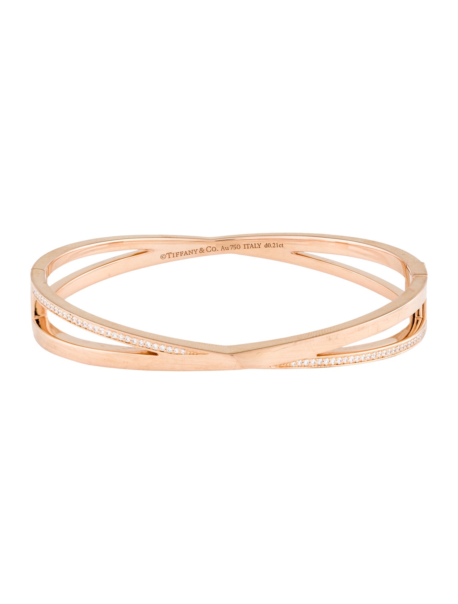 Tiffany & Co. 18K Diamond X Narrow Hinged Bangle - 18K Rose Gold Bangle ...