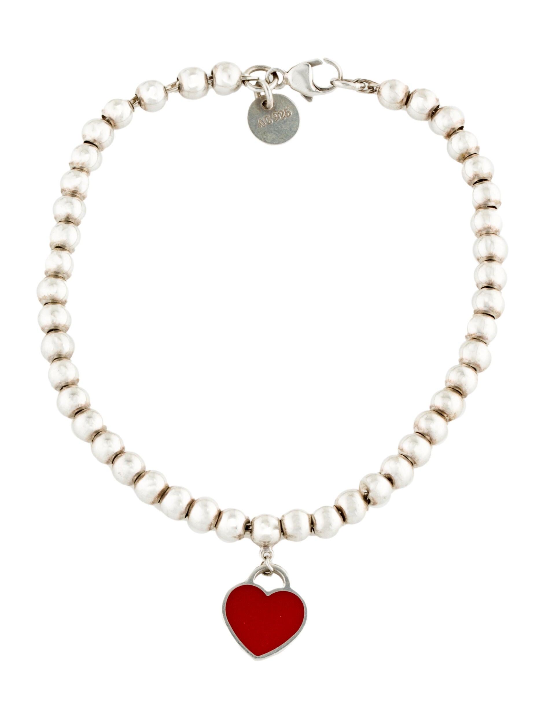Tiffany & Co. Heart Tag Bead Bracelet - Red, Sterling Silver Bead ...