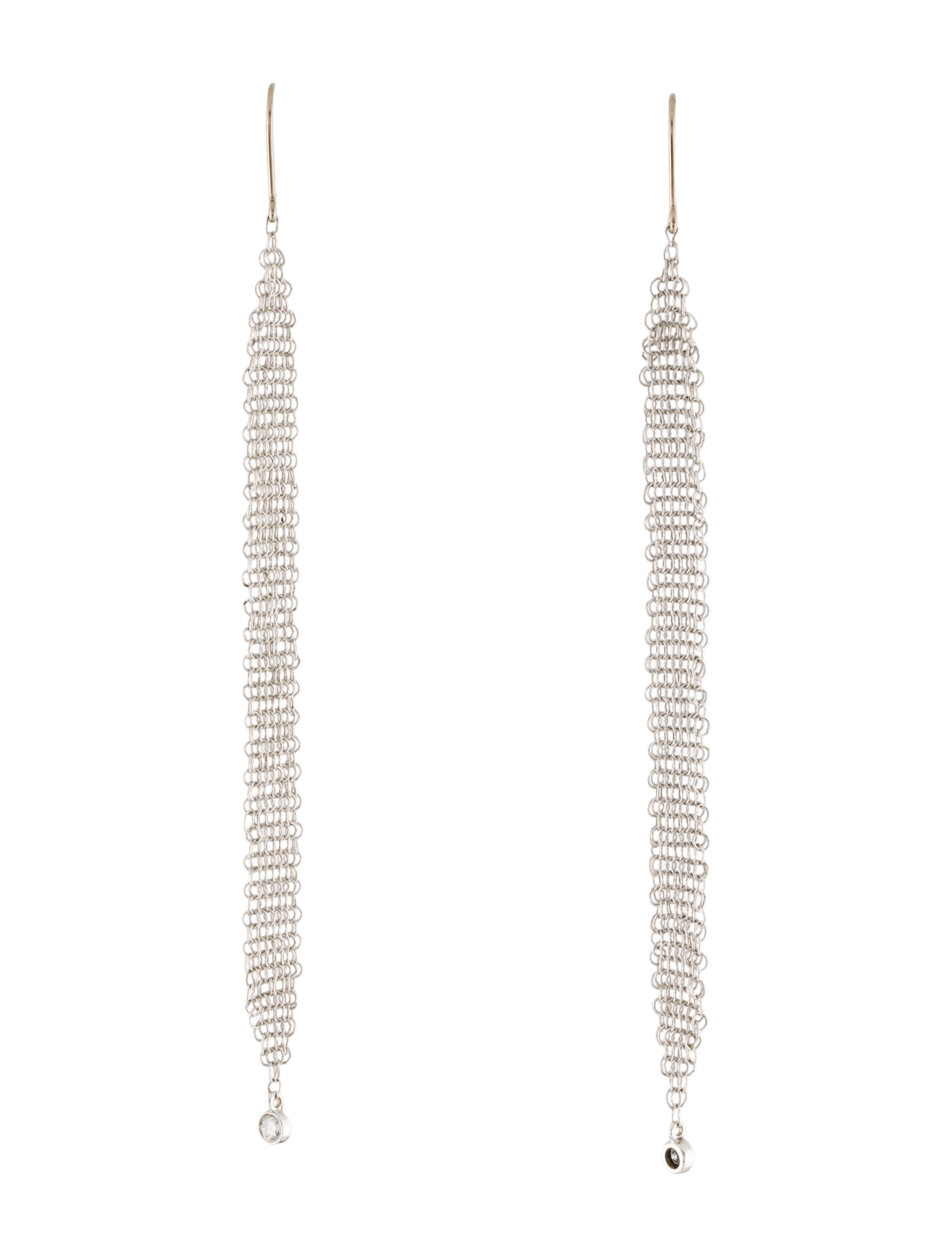 Tiffany & Co. Diamond Mesh Drop Earrings - 14K White Gold Tassel ...