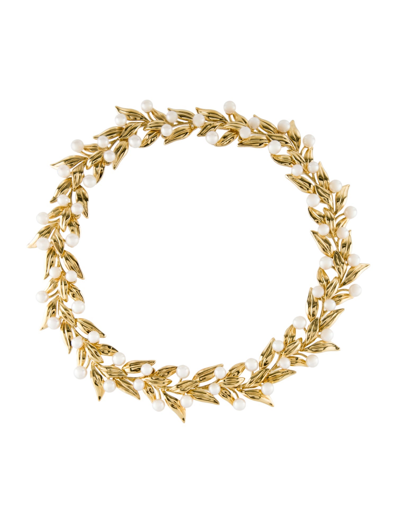 Tiffany & Co. Vintage 18K Pearl Leaf Collar Necklace - 18K Yellow Gold ...