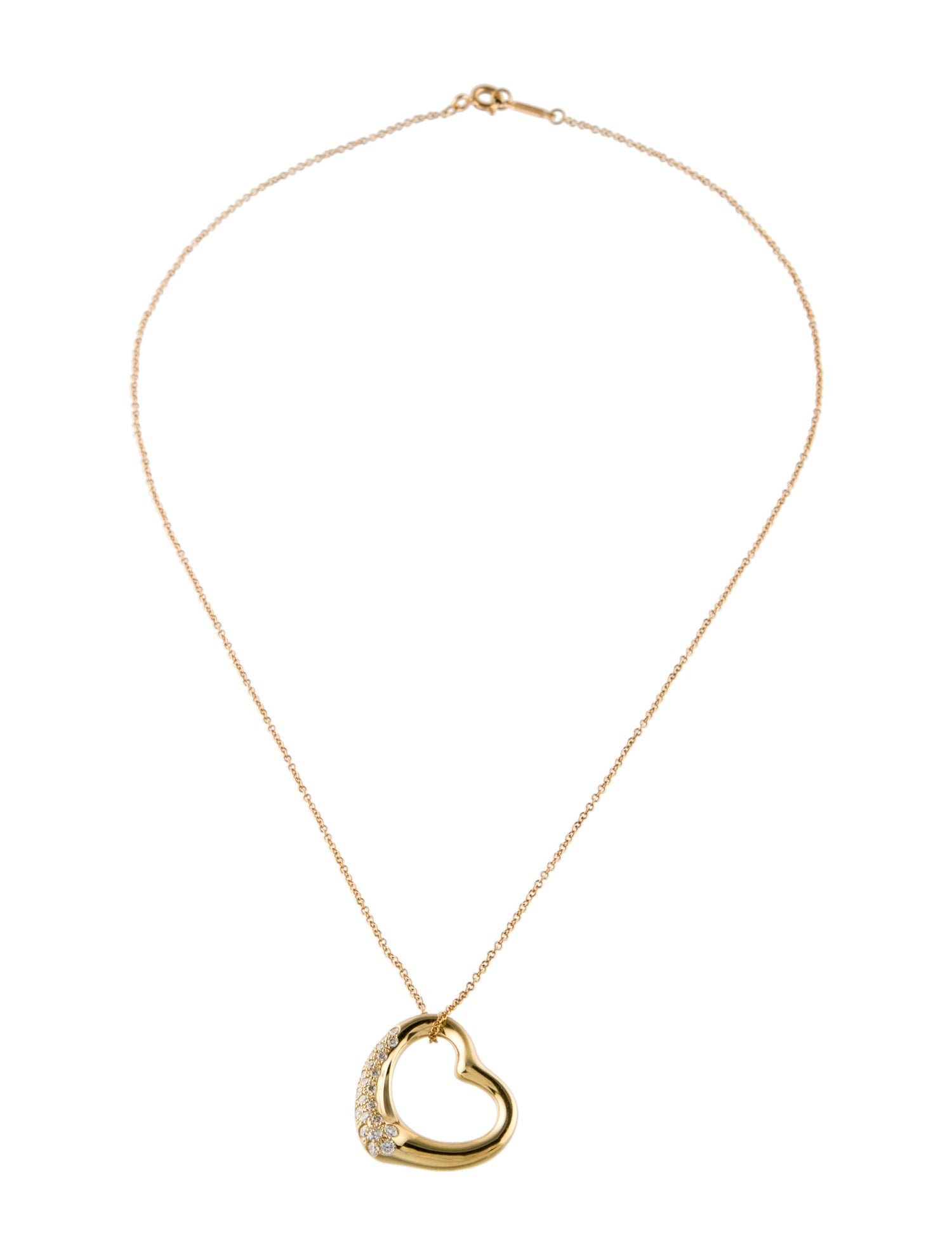 Tiffany & Co. 18K Diamond Open Heart Pendant Necklace - 18K Yellow Gold ...
