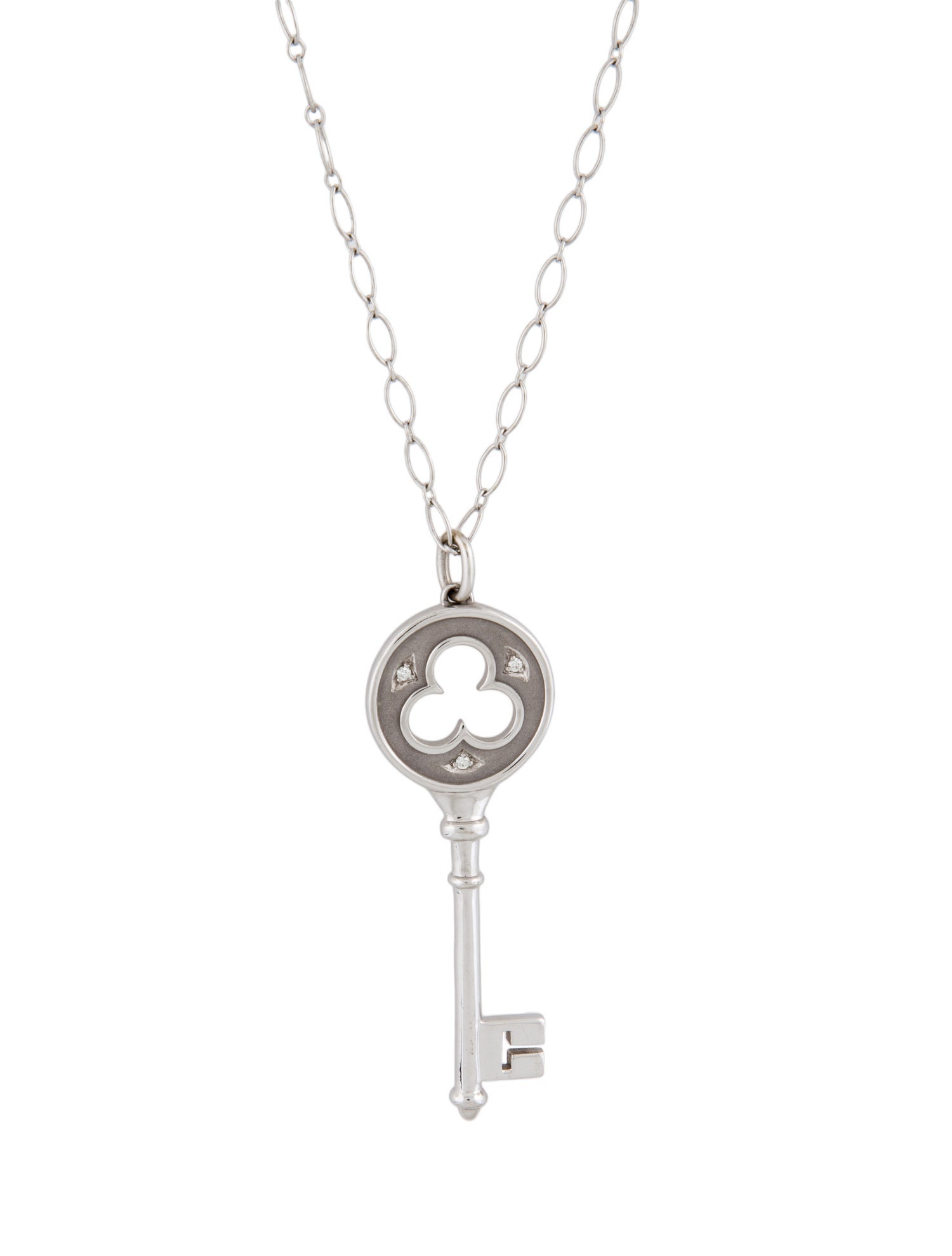 Tiffany & Co. 18K Diamond Trefoil Key Pendant Necklace - Rhodium-Plated ...