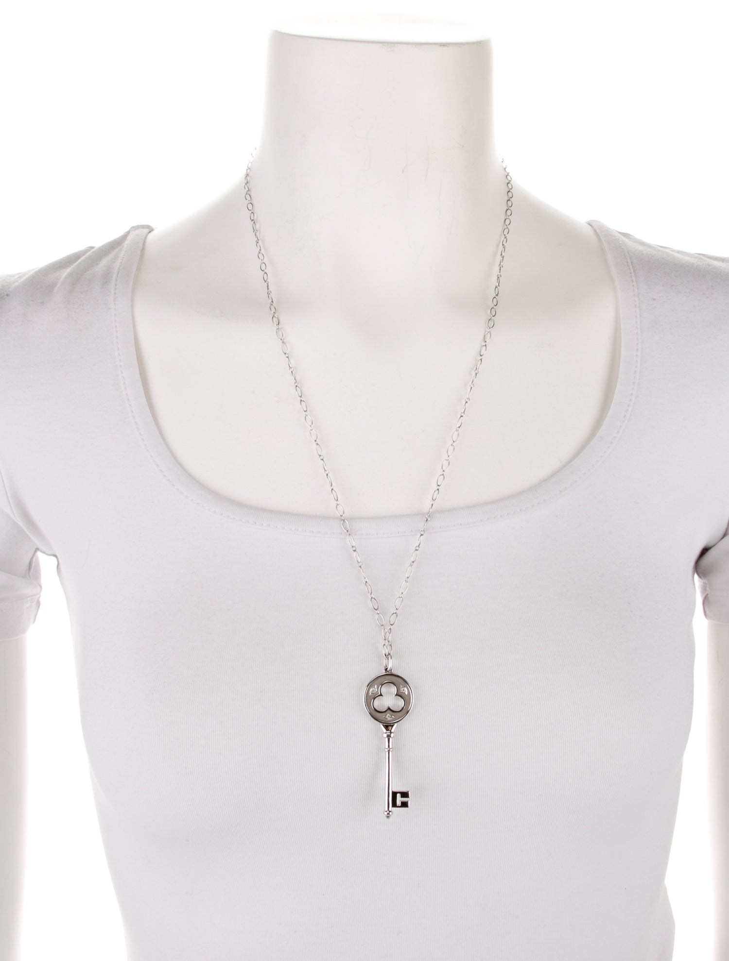 Tiffany & Co. 18K Diamond Trefoil Key Pendant Necklace - Rhodium-Plated ...