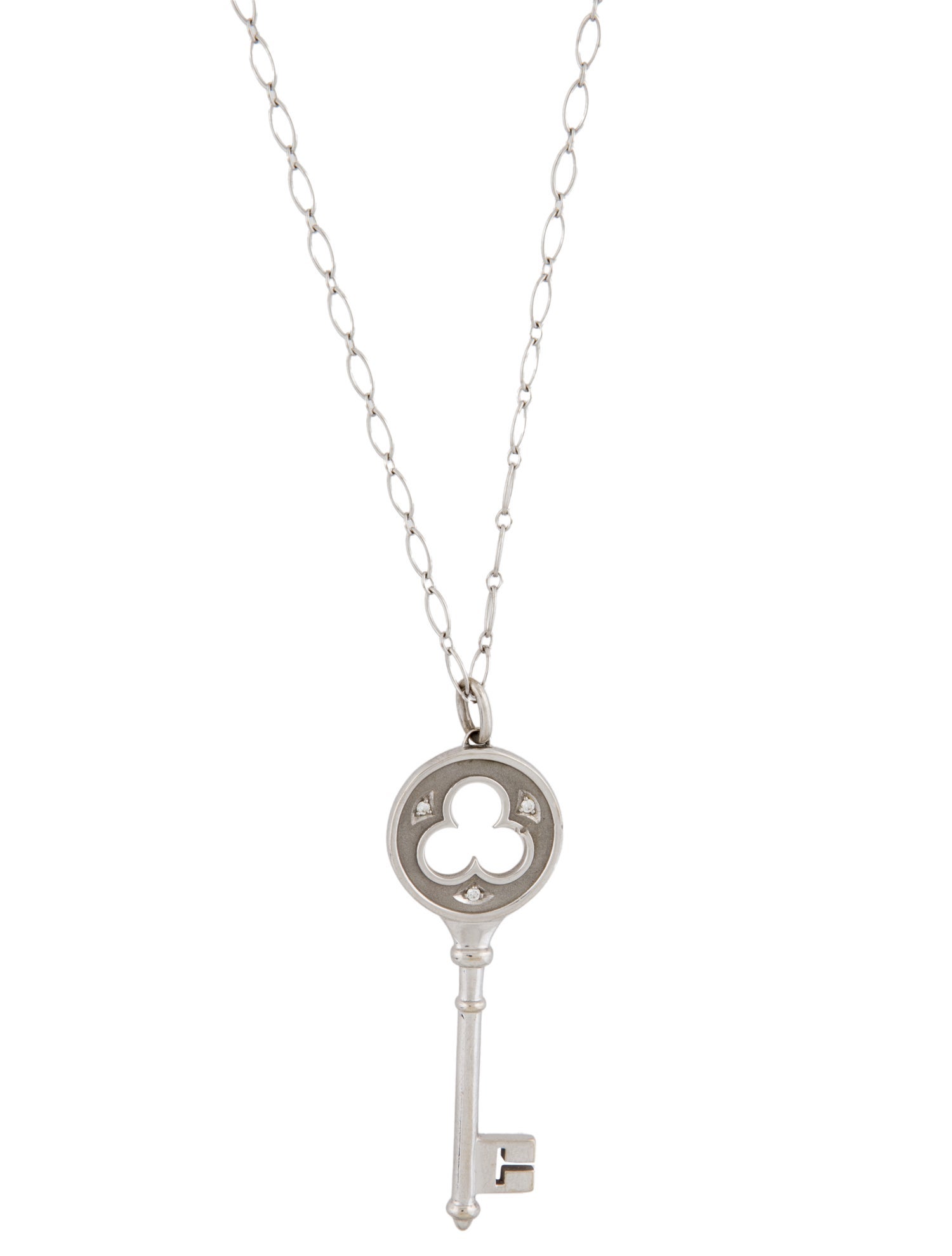 Tiffany & Co. 18K Diamond Clover Key Pendant Necklace - 18K White Gold ...