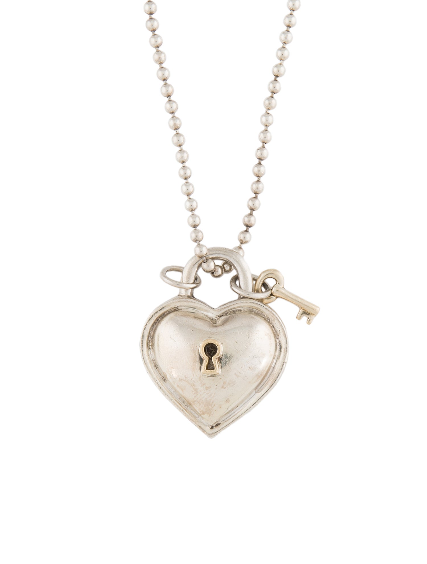 Tiffany & Co. Vintage Two-Tone Heart Lock & Key Pendant Necklace - 18K ...
