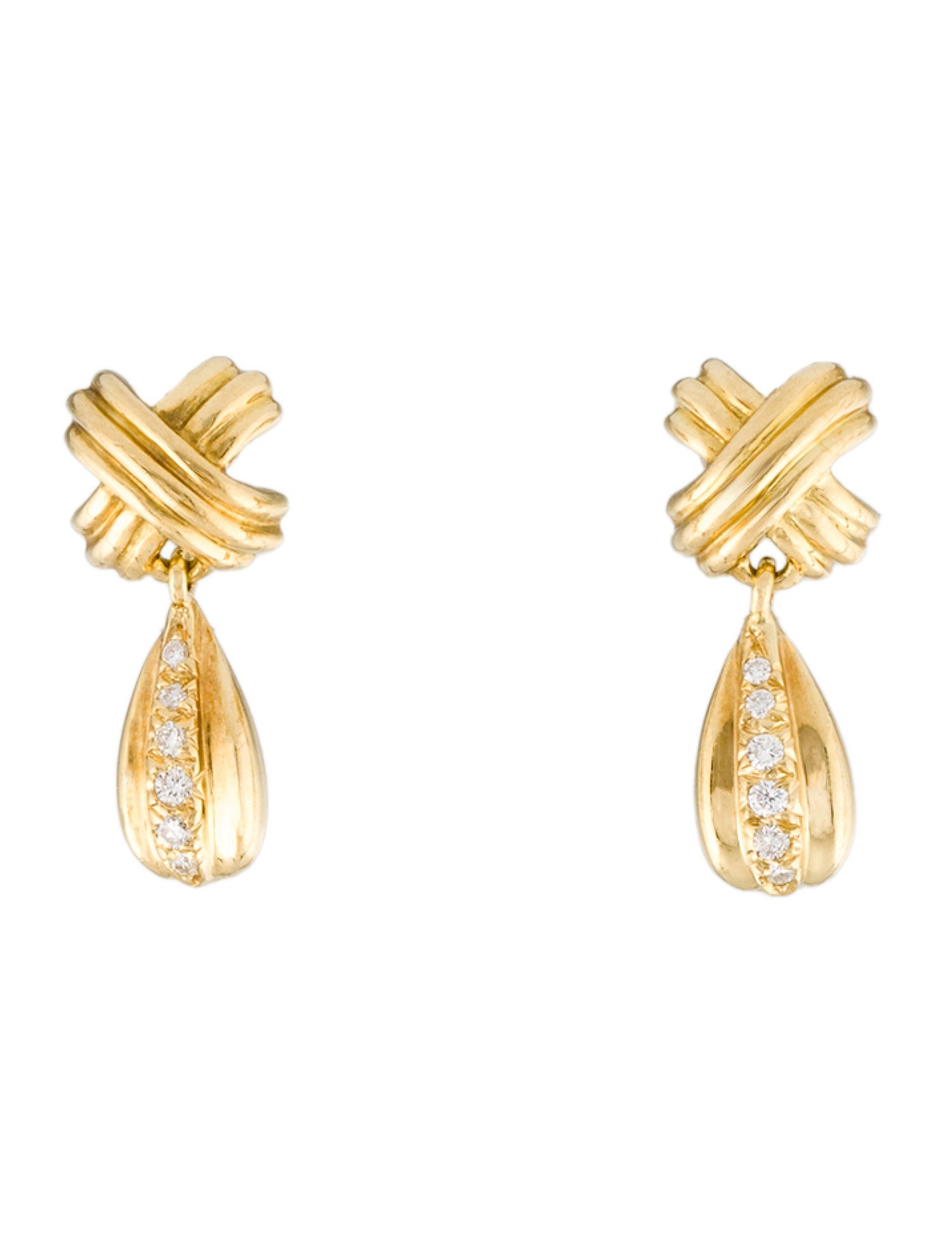 Tiffany & Co. 18K Diamond Signature X Drop Earrings - 18K Yellow Gold ...