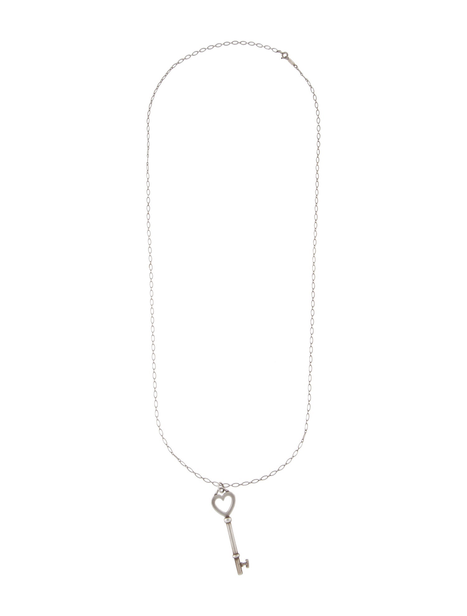 Tiffany & Co. 18K Diamond Heart Key Pendant w/ Sterling Silver Oval ...