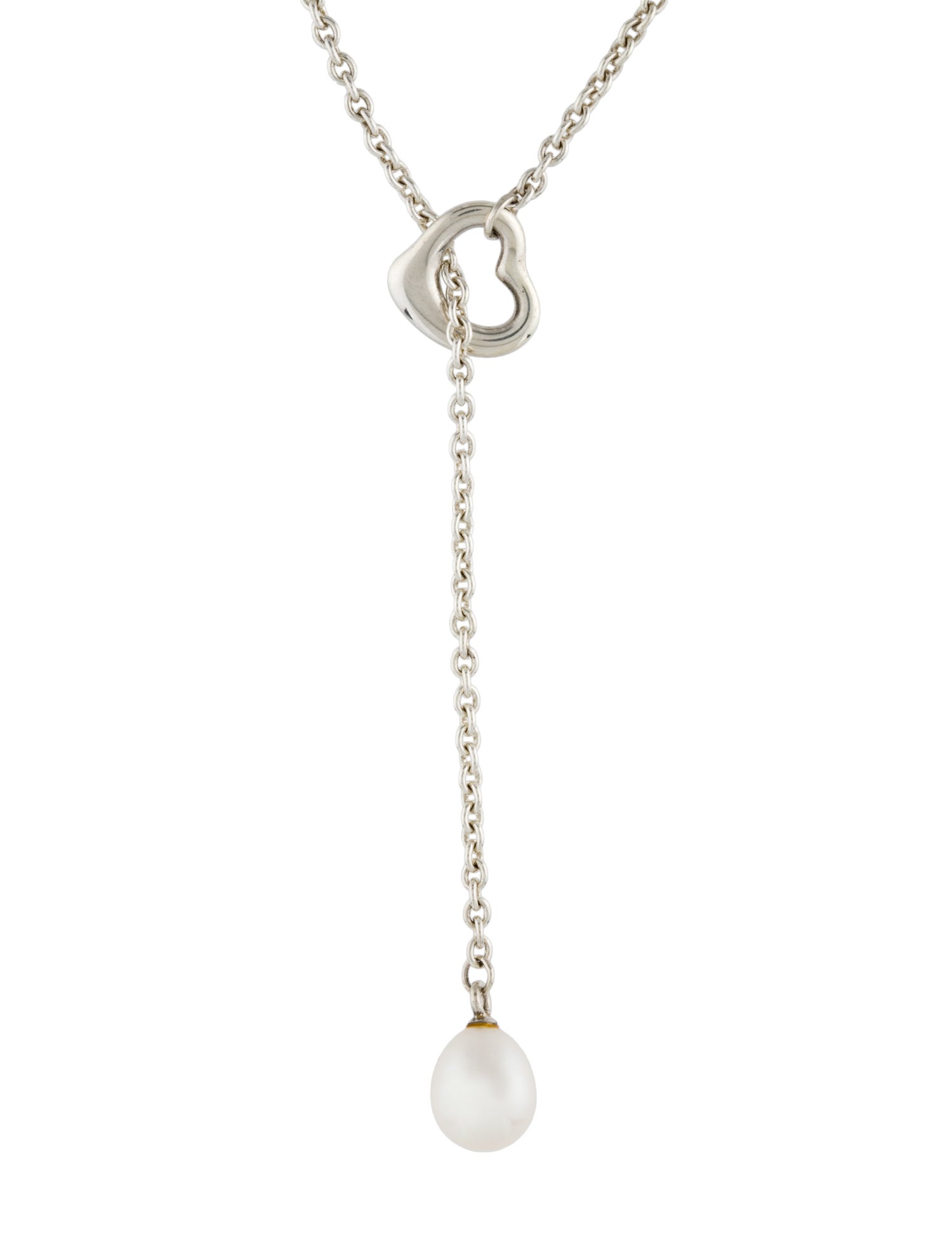 Tiffany & Co. Pearl Open Heart Lariat Necklace - Sterling Silver Lariat ...