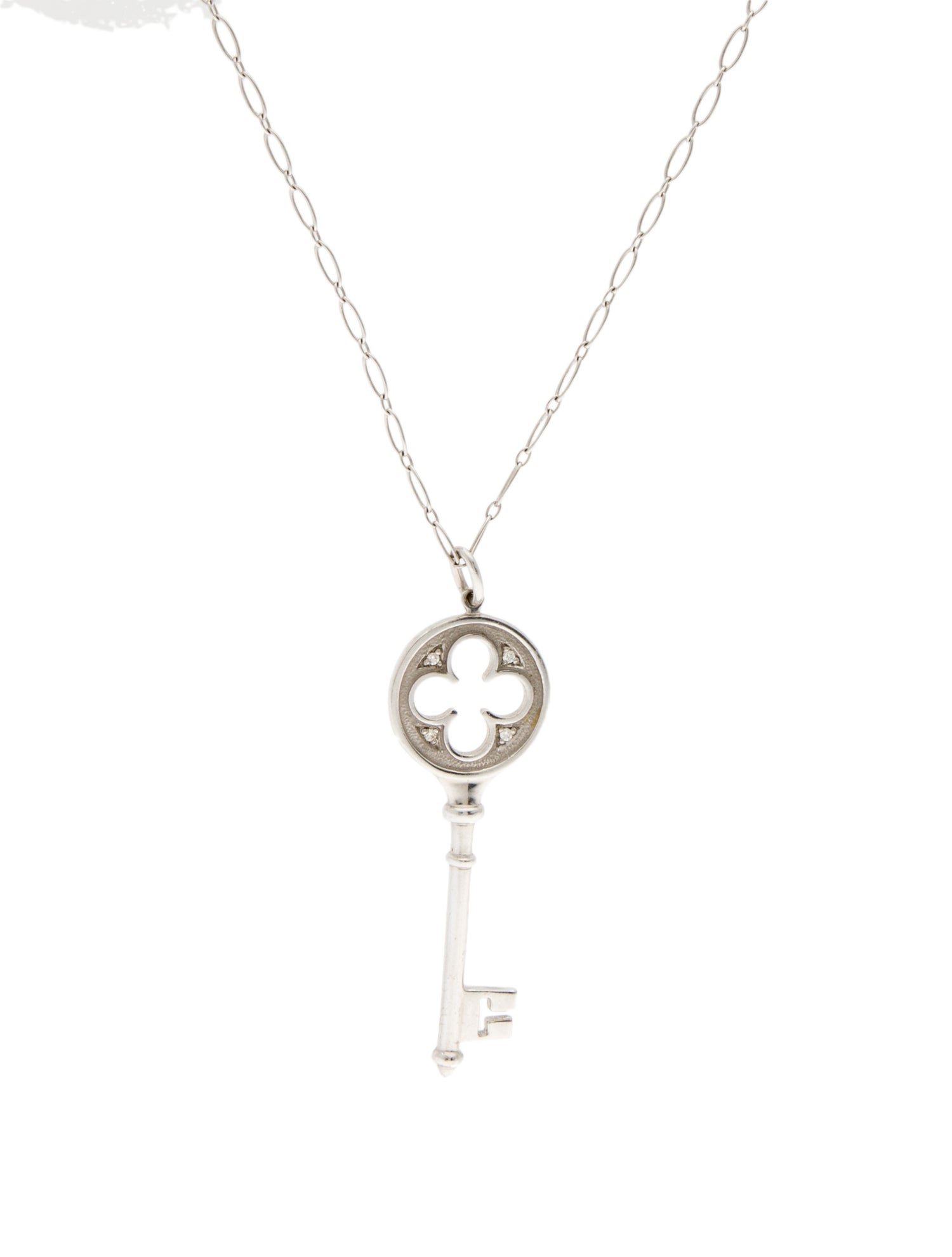 Tiffany & Co. 18K Diamond Clover Key Pendant Necklace - Rhodium-Plated ...