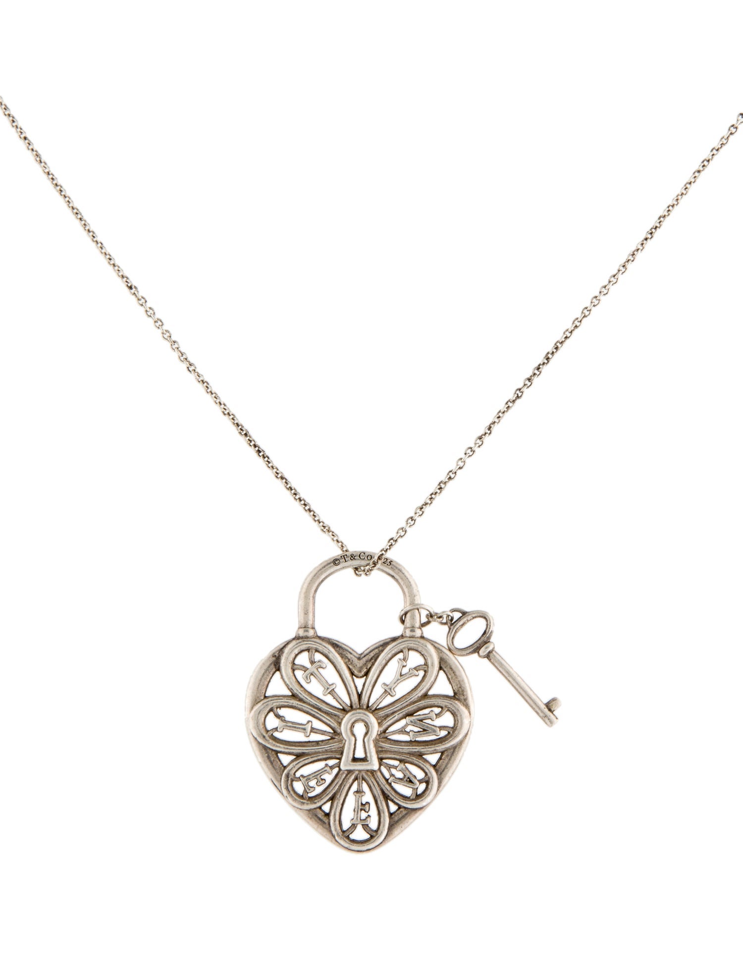 Tiffany & Co. Filigree Heart Lock & Key Pendant Necklace - Sterling ...