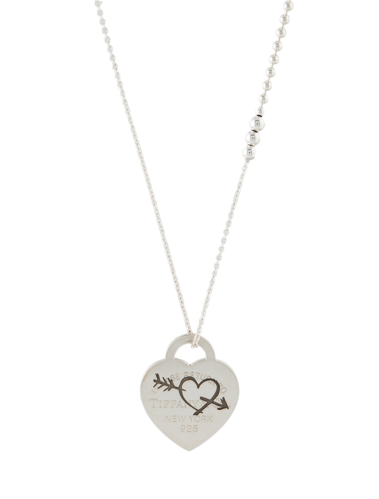 Tiffany & Co. Etched Heart & Arrow Tag Pendant w/ Mixed Bead Chain ...