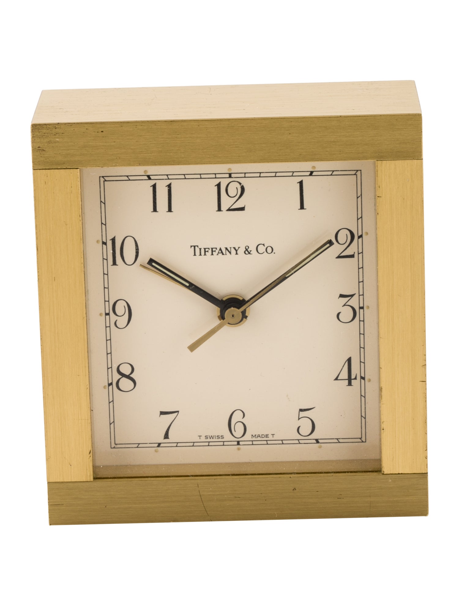 Tiffany & Co. Brass Square Desk Clock - Gold Decorative Accents, Decor ...